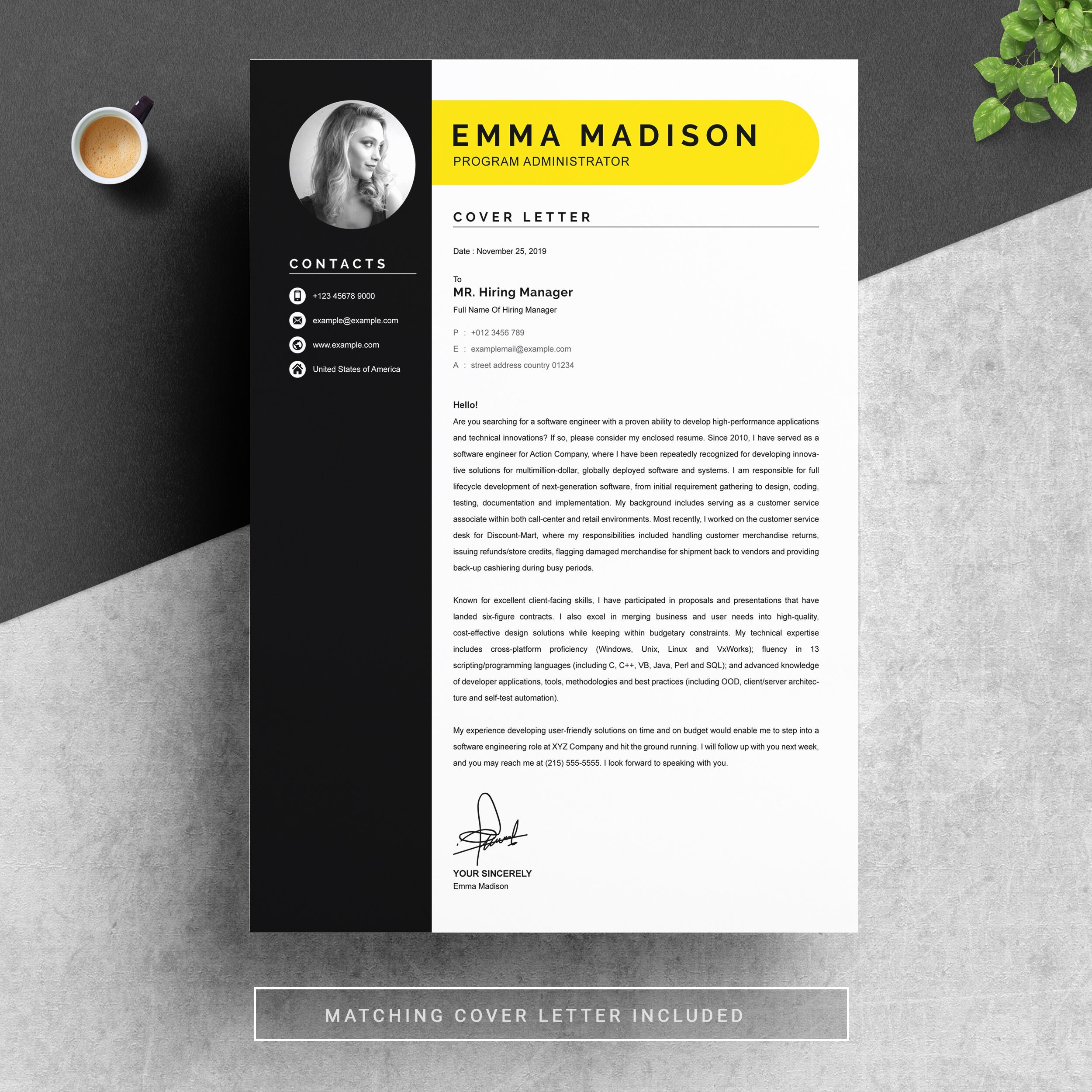 Clean and Modern Resume Template Word CV Template Cover - Etsy Canada