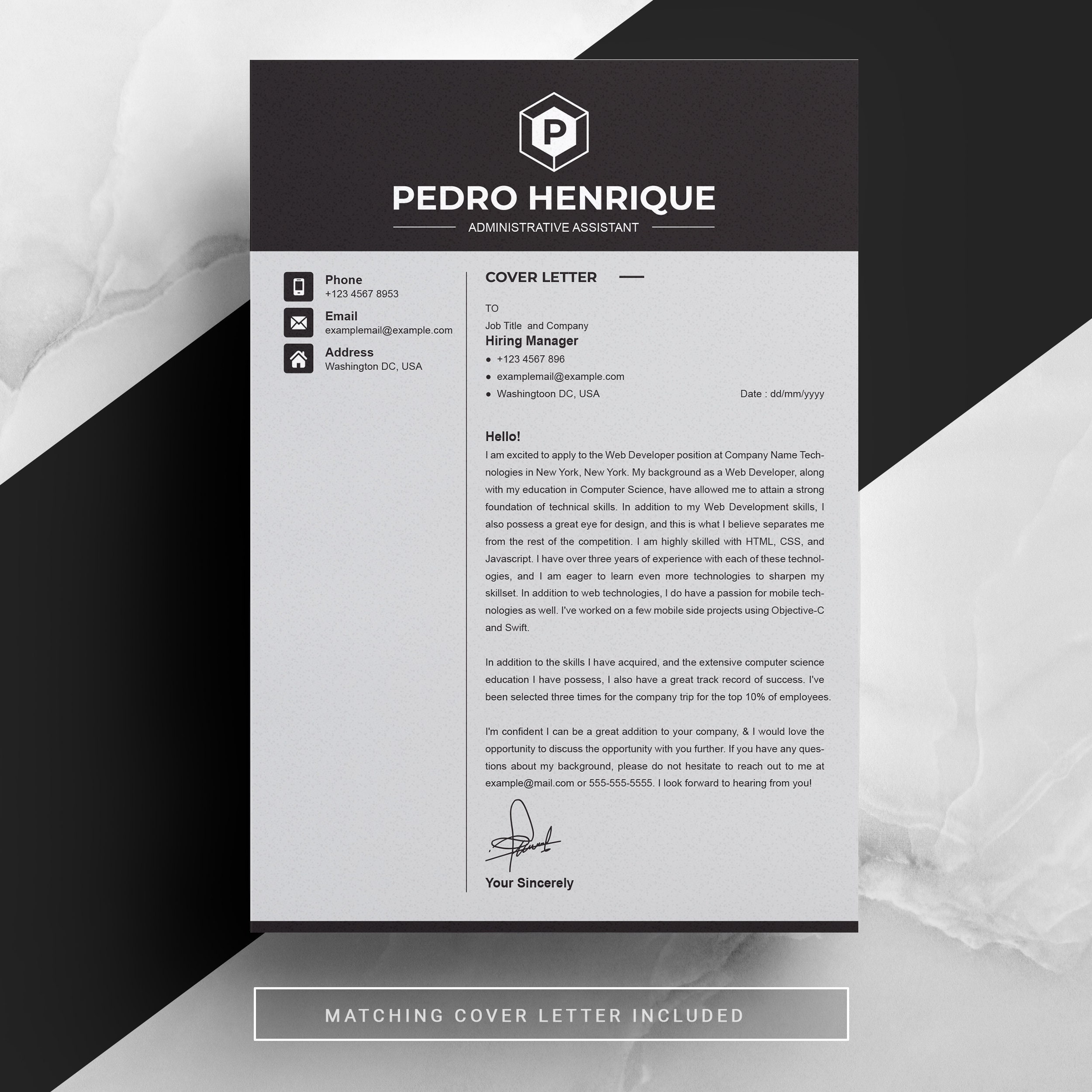 Modern & Creative Resume Template Editable CV Design With Cover Letter ...