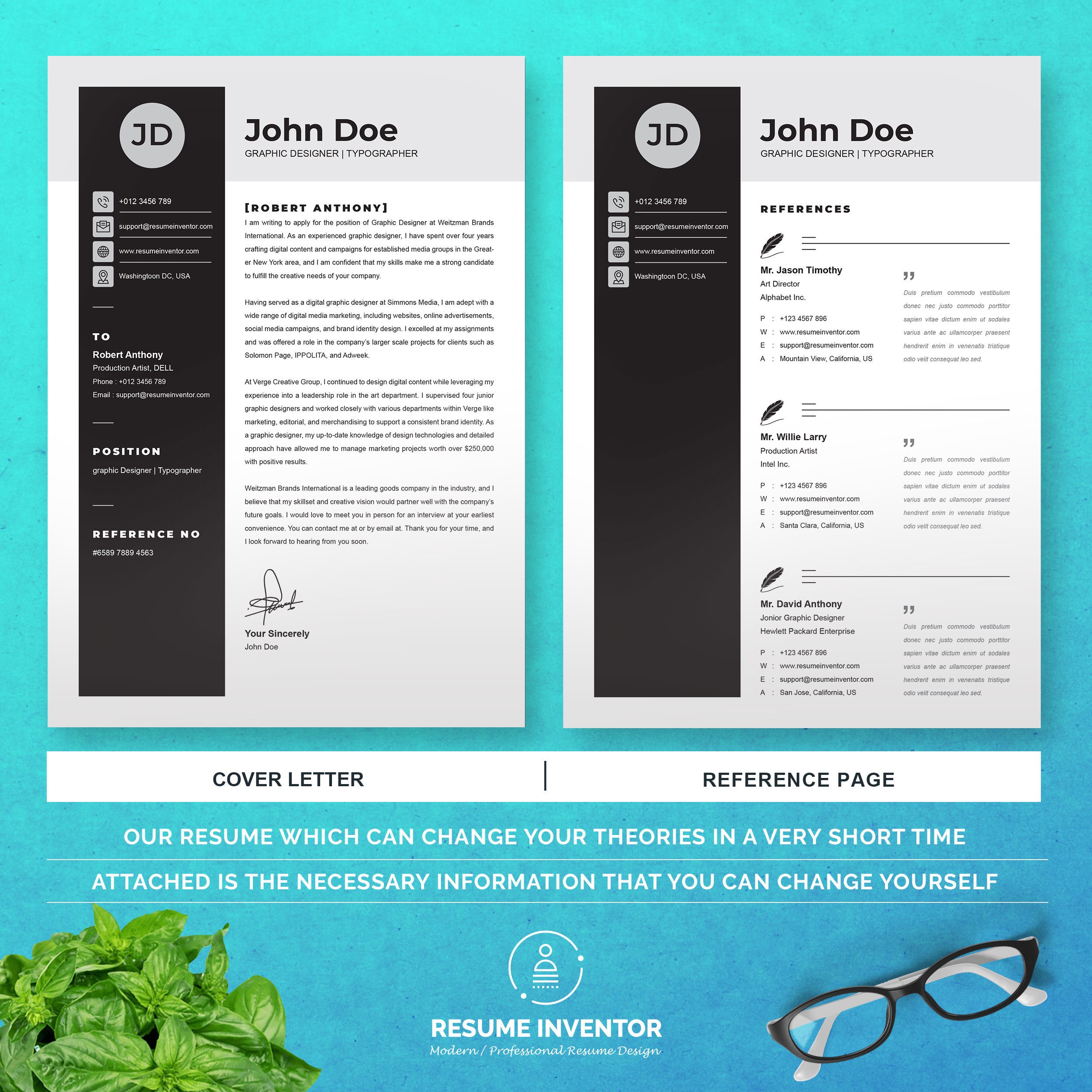 Resume Template Format for Graphic Designer Typographer With Cover ...
