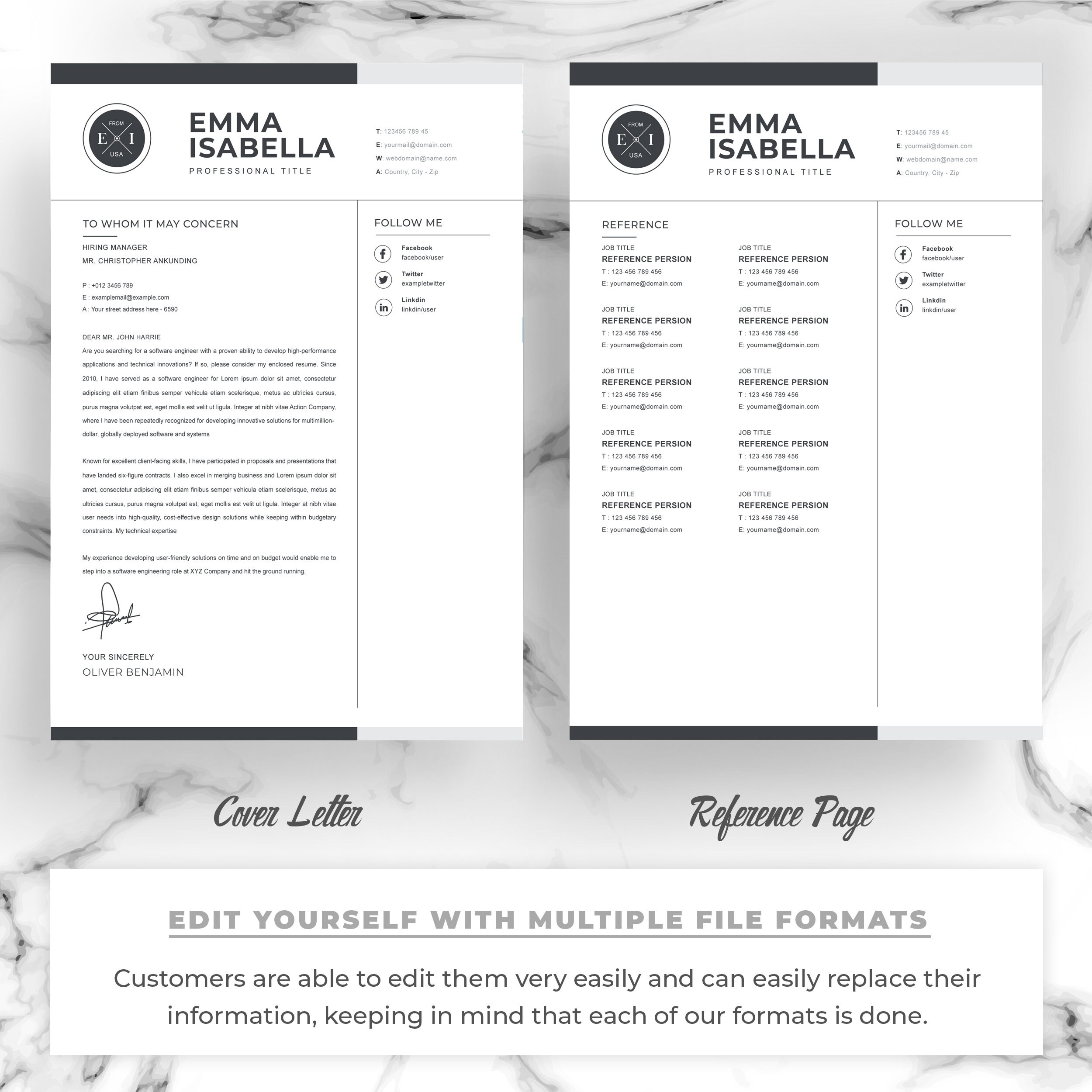 ATS Friendly Resume Template for Word, Pages, Indesign Resume Template ...