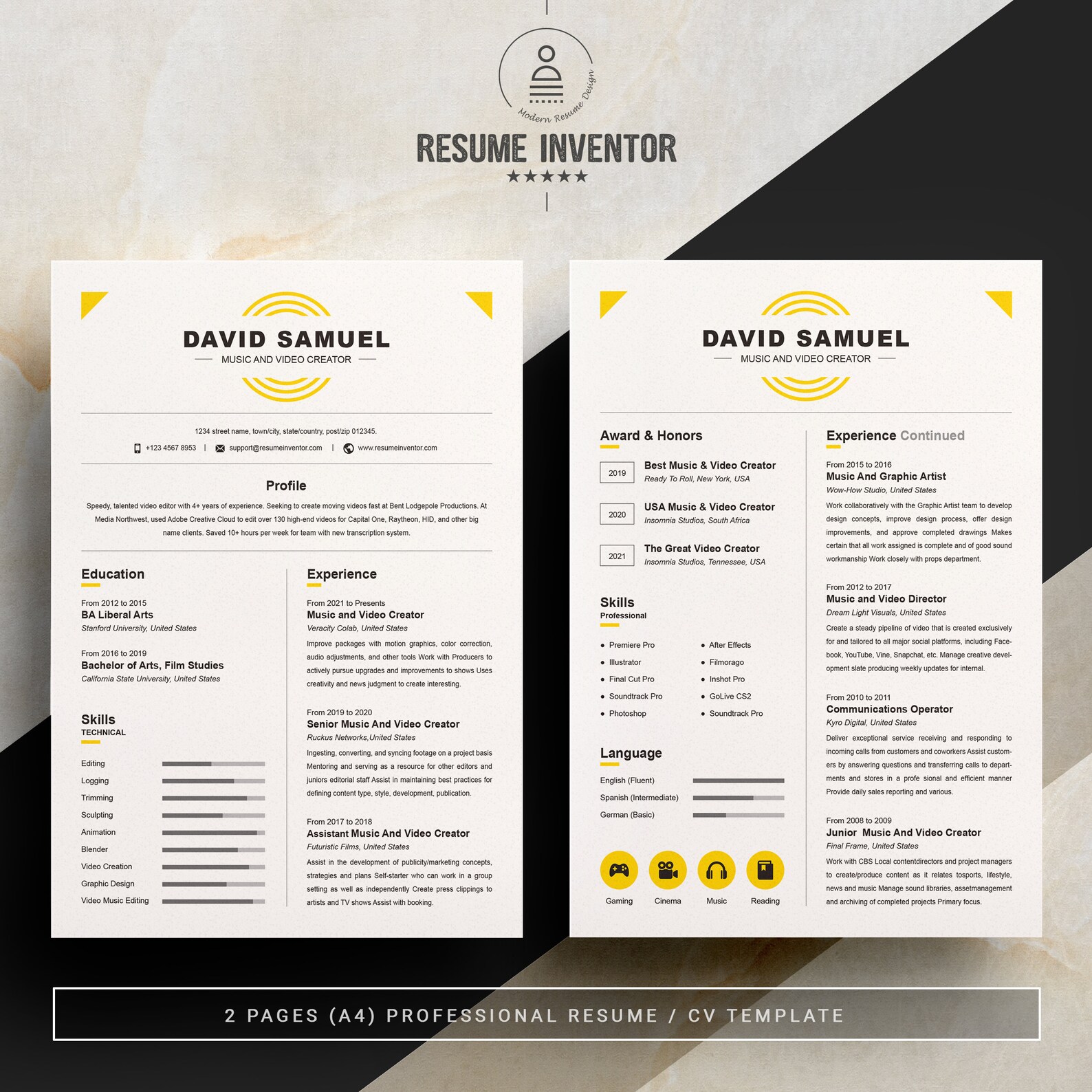 Music and Video Creator Resume Template Cover Letter - Etsy
