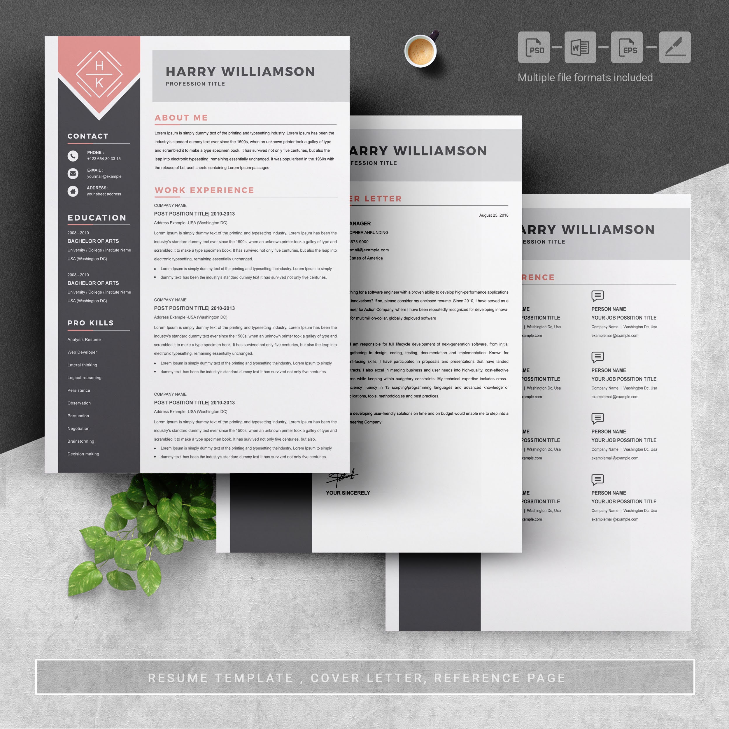 One Page Resume Template Cover Letter Template Reference - Etsy