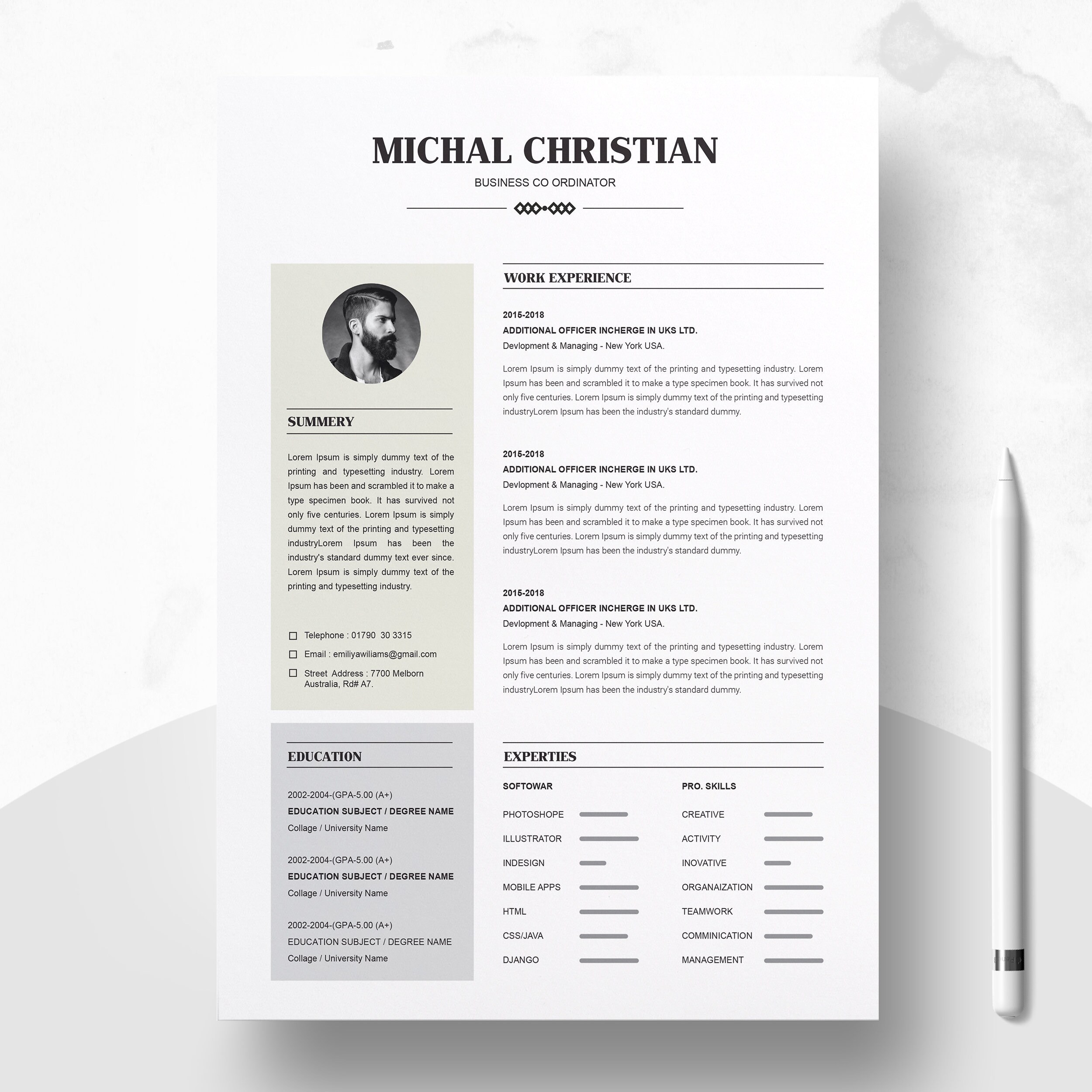 Professional Clean Resume / CV Design Template MS Word Apple Pages - Etsy