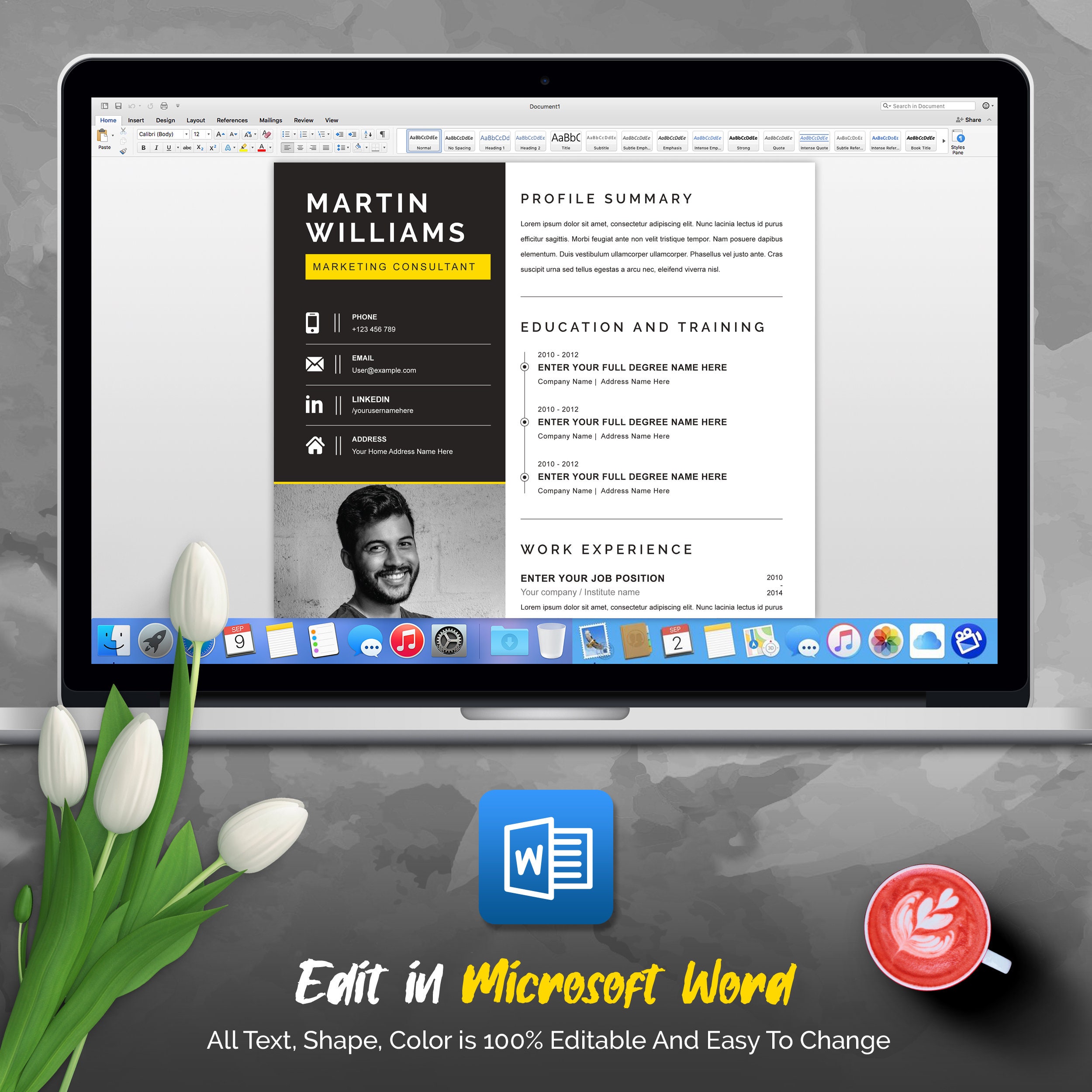 Clean and Modern Resume Template Word CV Template Cover - Etsy