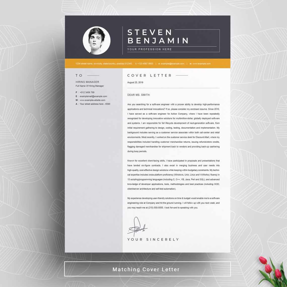 Modern Resume Template, Cover Letter, Word, Mac,a4, CV Template ...