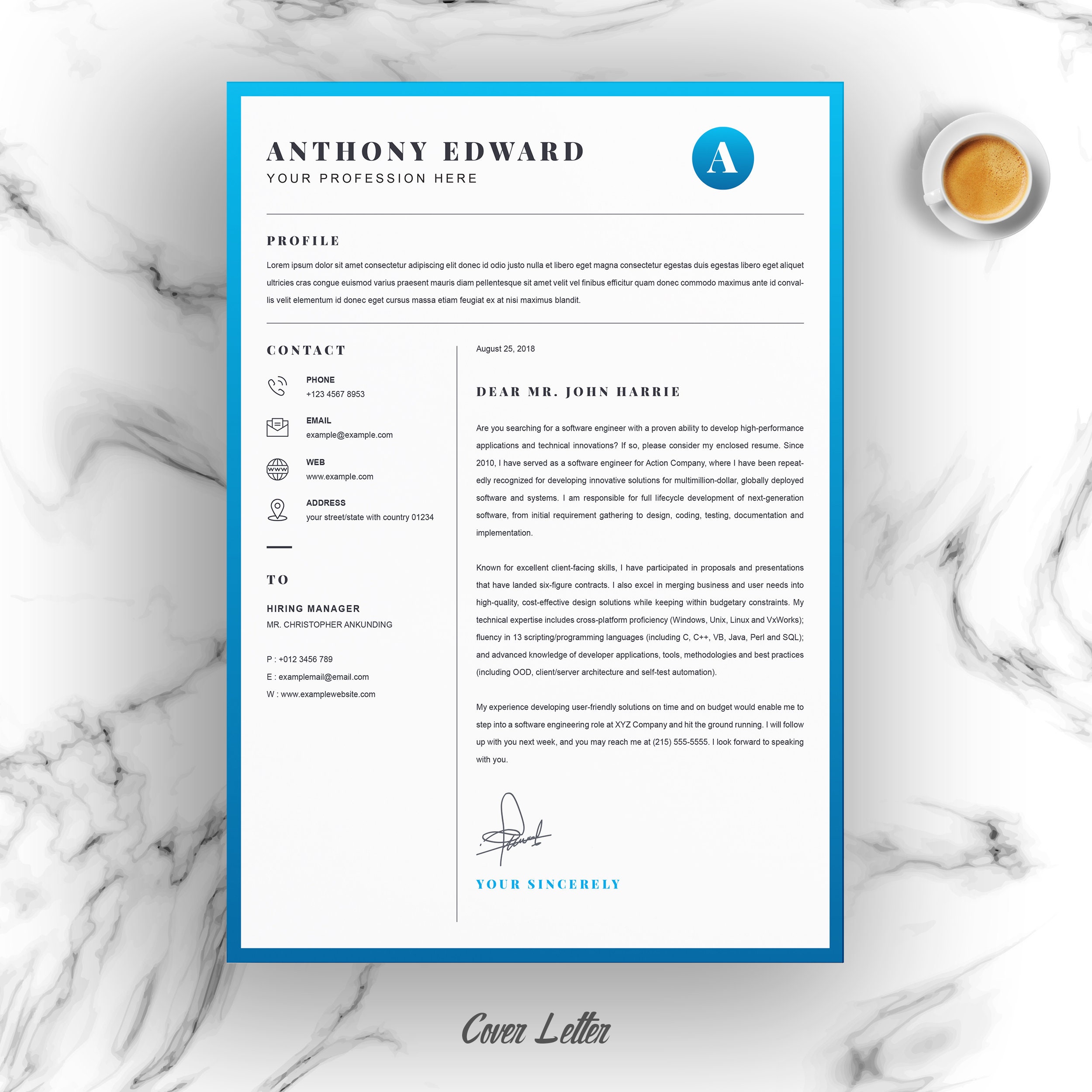 4 Pages Modern Resume / CV Template MS Word and Apple Pages - Etsy