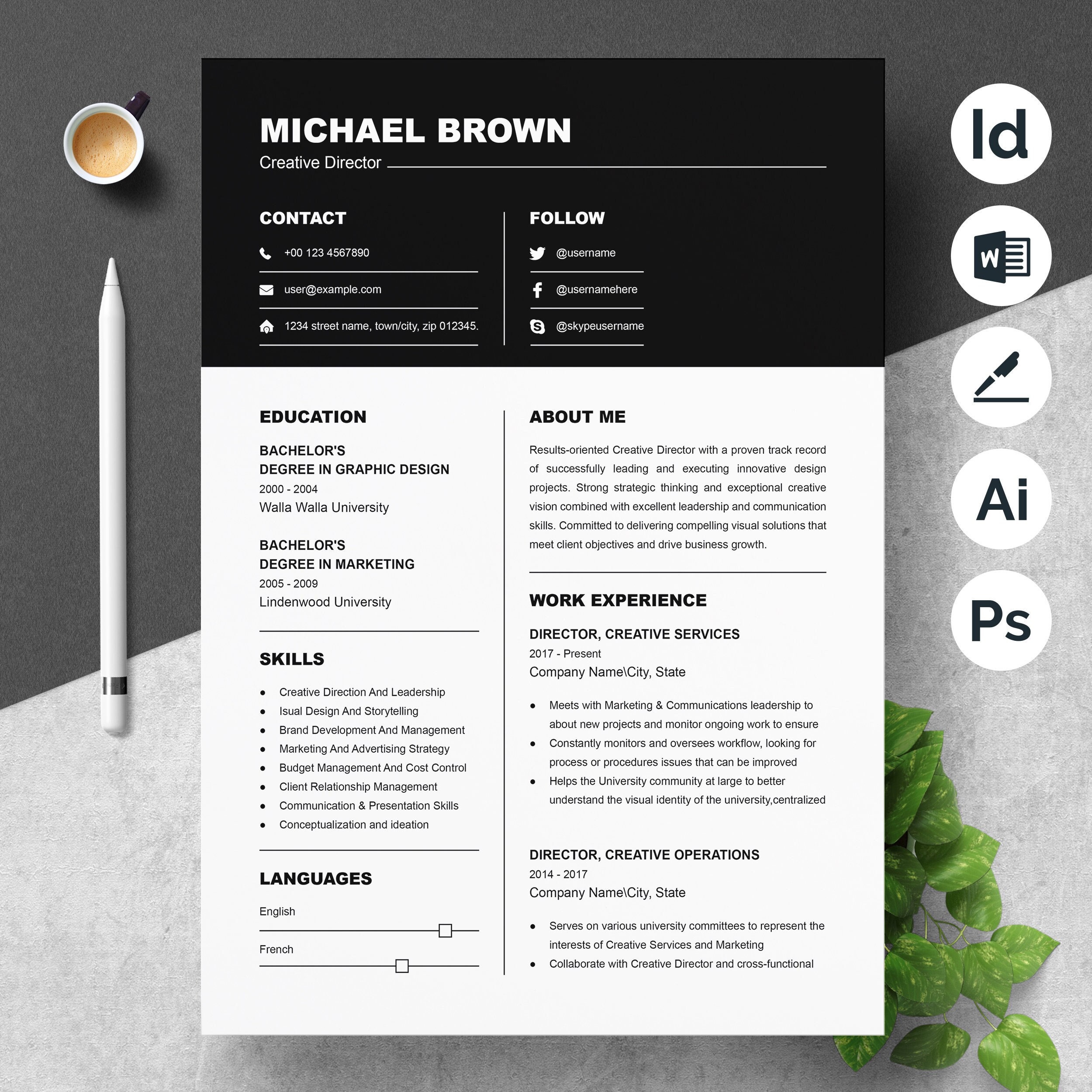 Simple Resume/cv Template, Minimalist Design, Editable, Instant ...