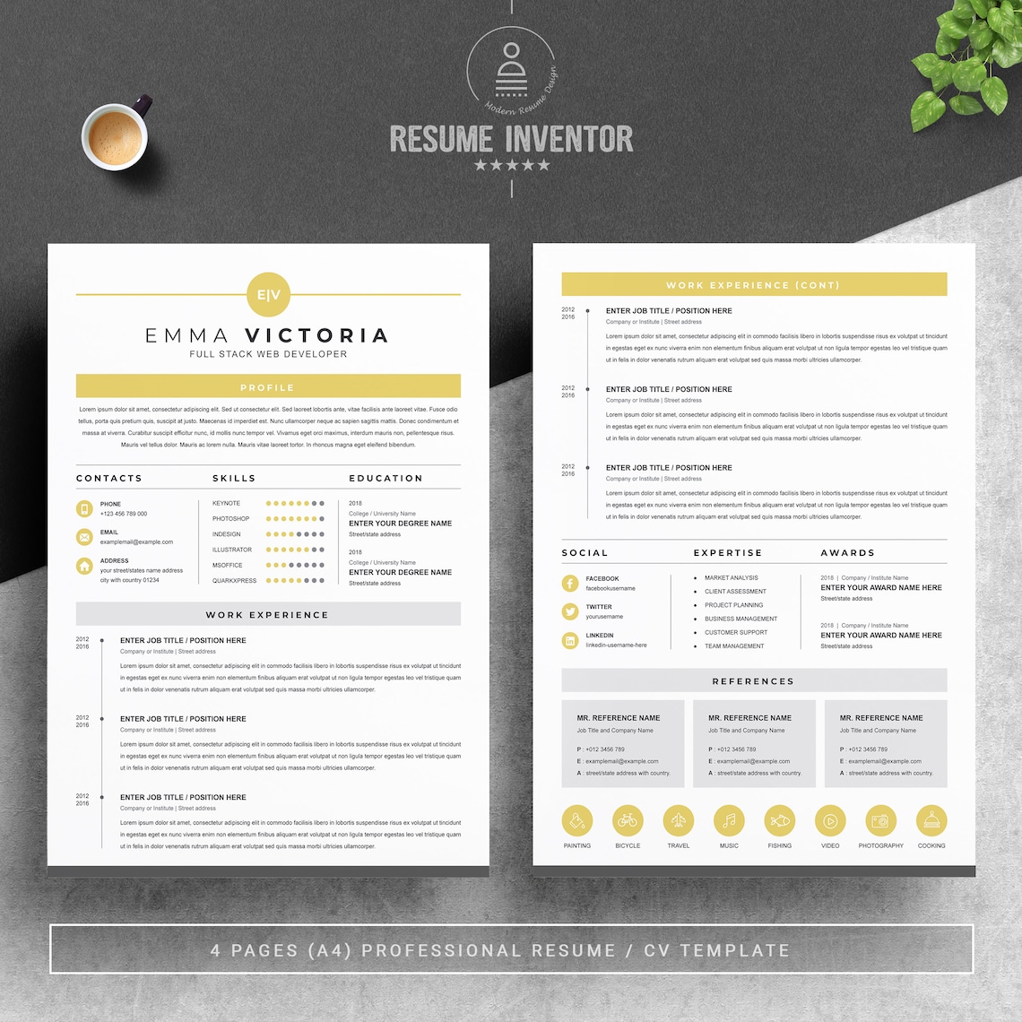Professional 2 Page Resume Template Modern Two Page CV - Etsy