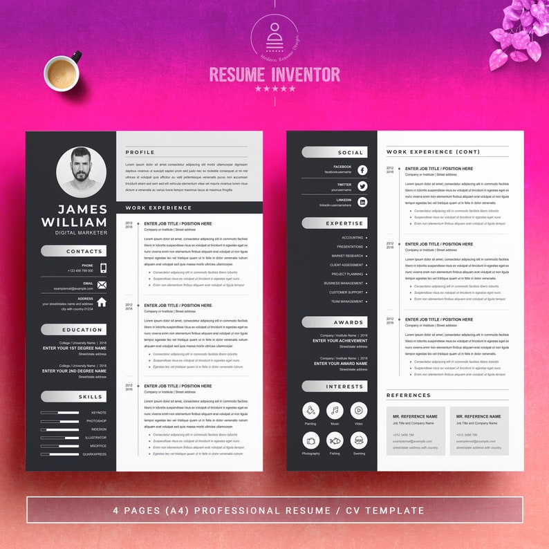 CV Resume Template With Photo CV Design Professional Modern - Etsy