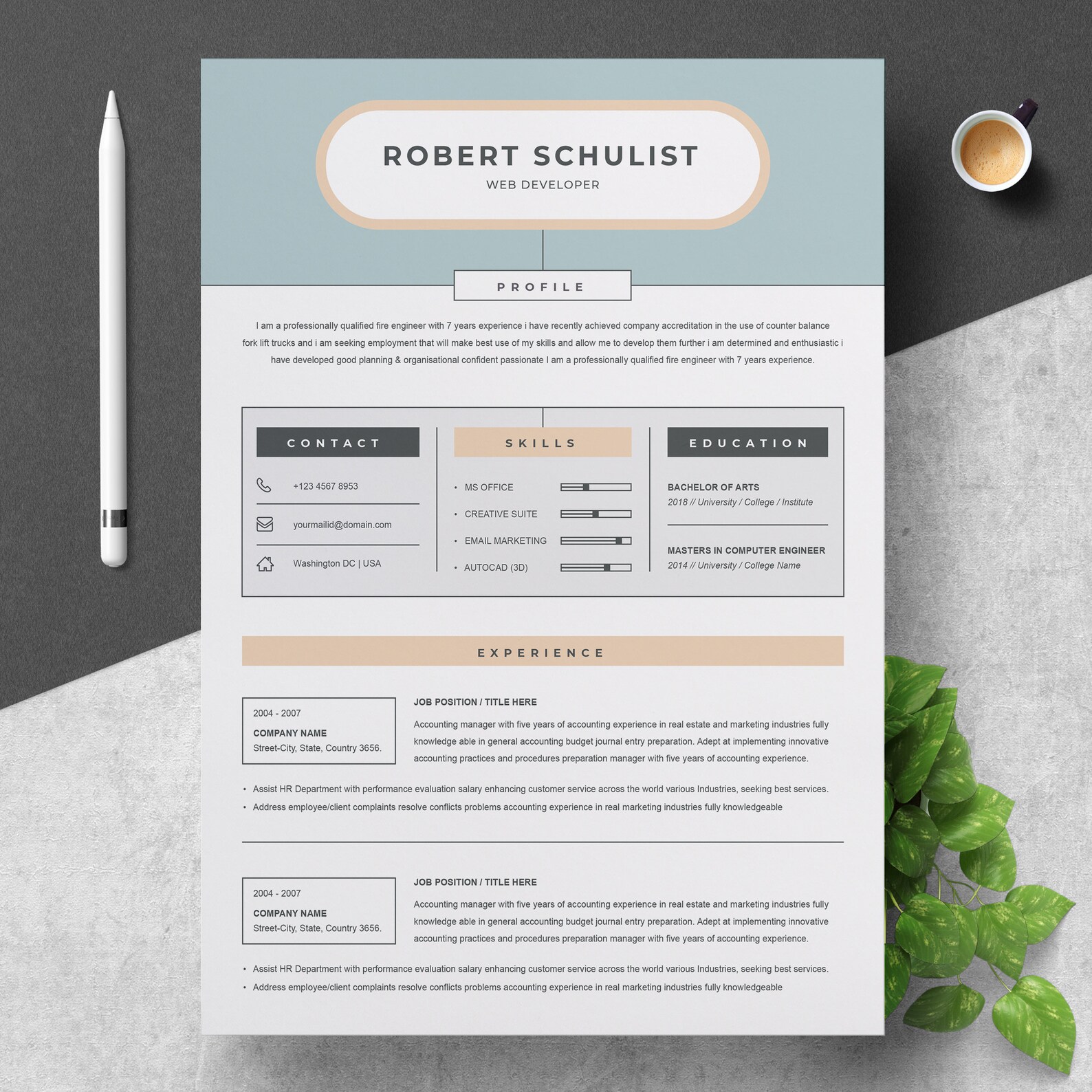 Modern & Professional Resume Template for Word CV Resume Cover Letter 2 ...
