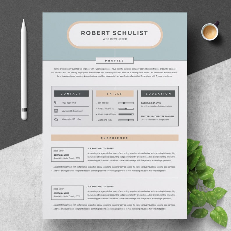 Modern & Professional Resume Template for Word CV Resume Cover Letter 2 ...