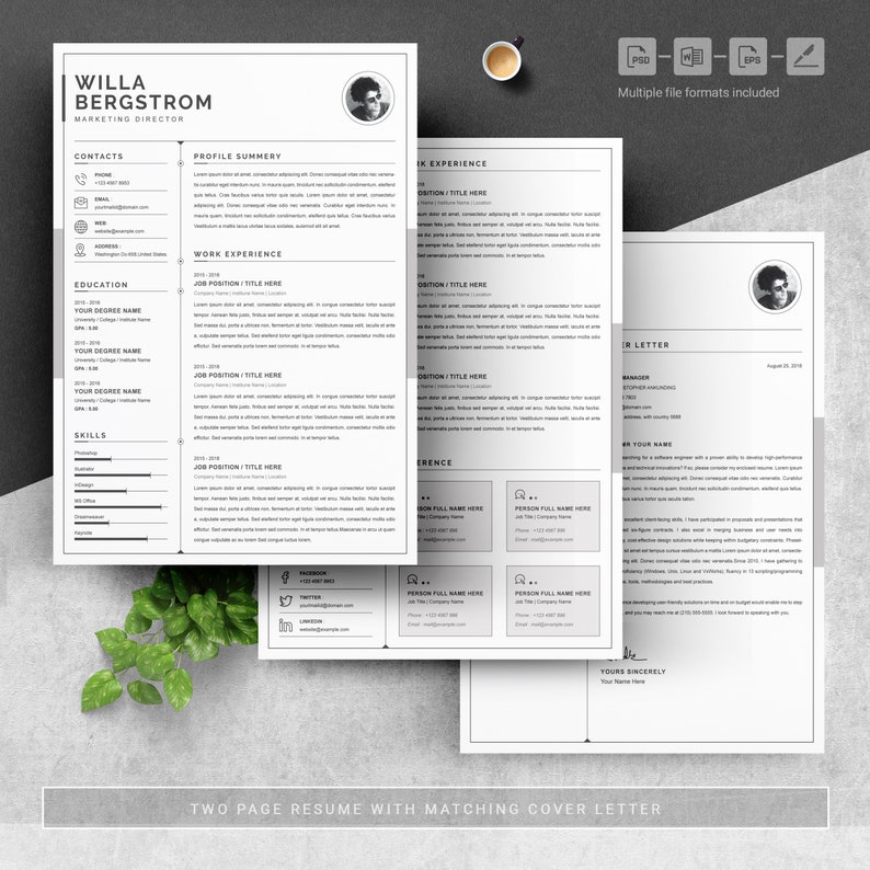 CV Resume Template With Photo, Paper Stationery, CV Template, Modern ...