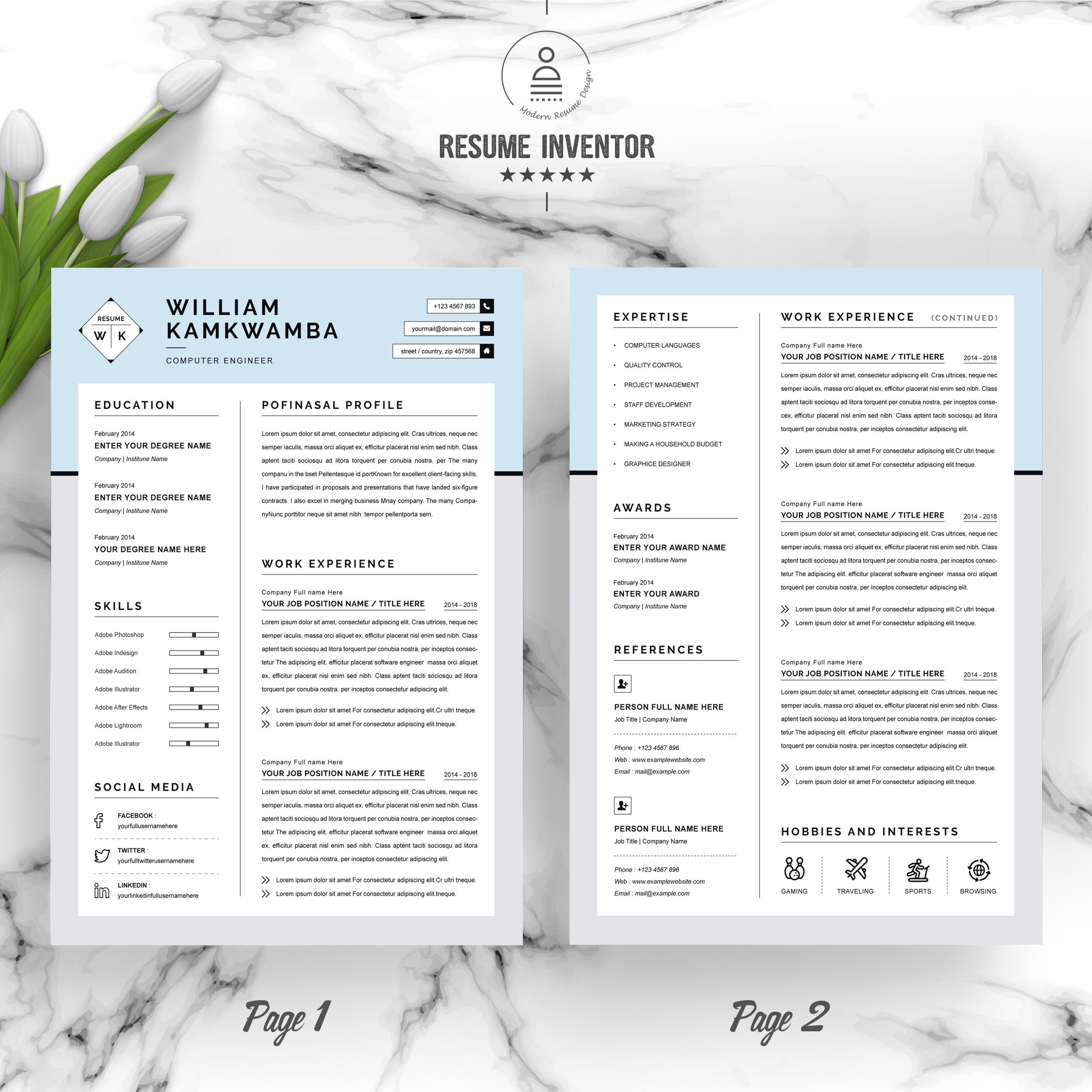 Modern Resume Template for Word, Apple Pages - Etsy