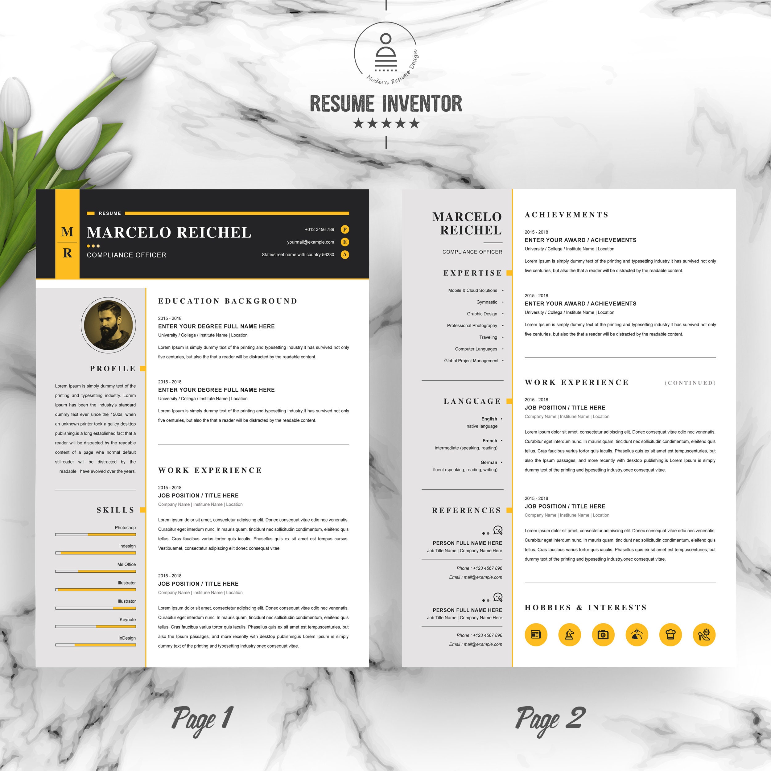 Creative Resume Template for Word & Pages 1 and 2 Page - Etsy