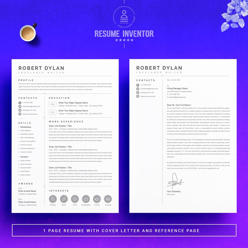 One Page Optimize Resume Template CV Curriculum Vita - Etsy