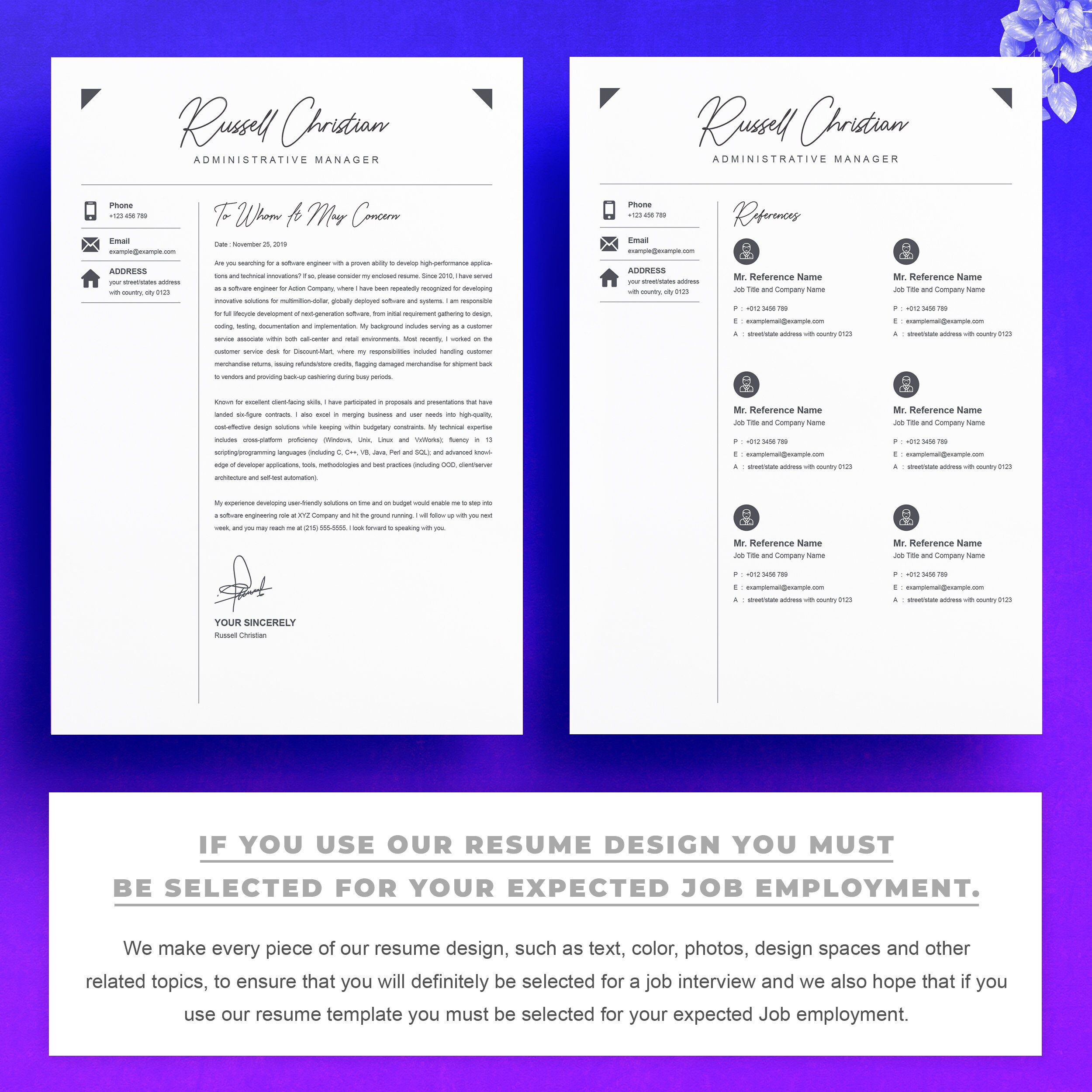 Modern Resume Template With Cover Letter for Microsoft Word and Pages ...