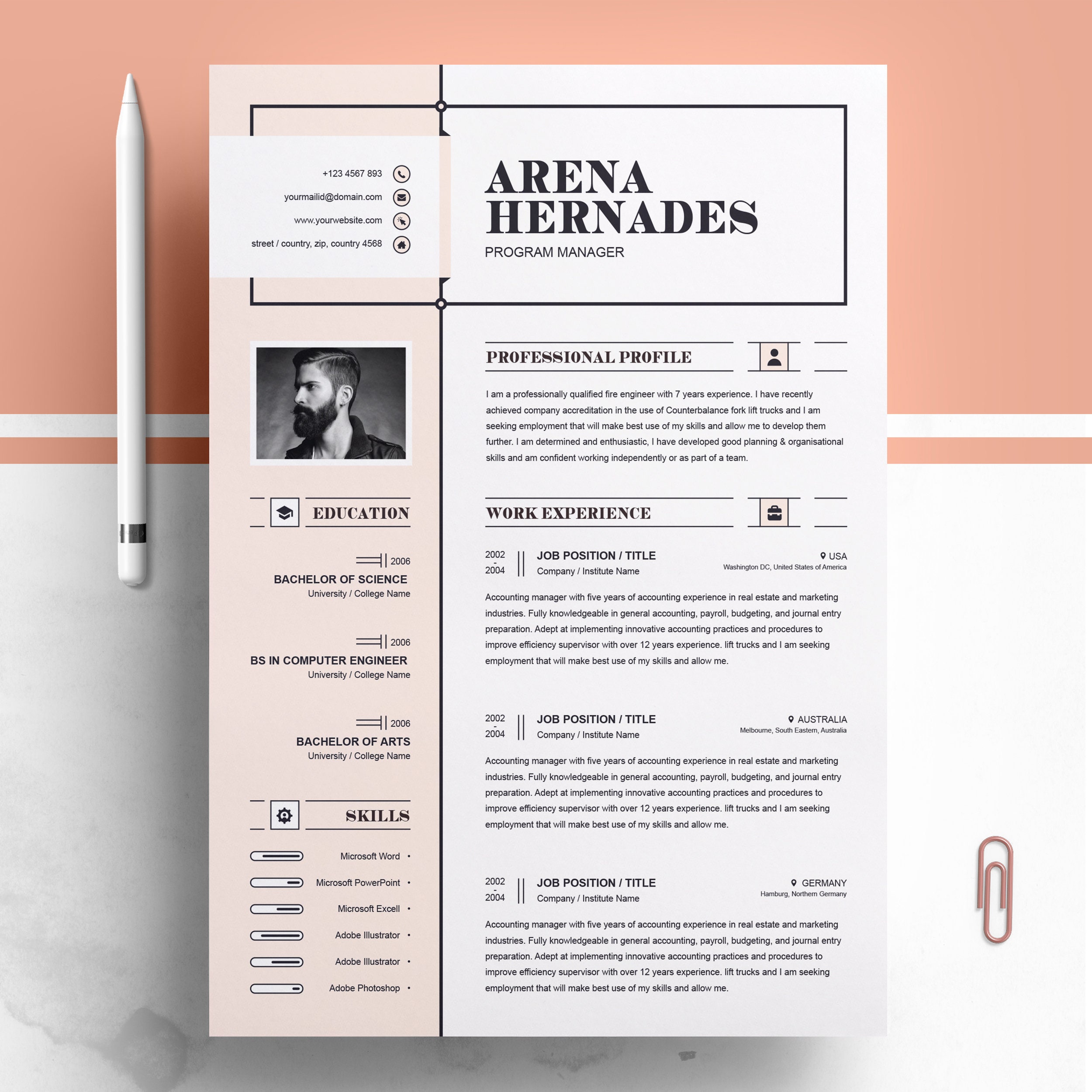 Modern and Creative Professional Resume / CV Design MS Word - Etsy