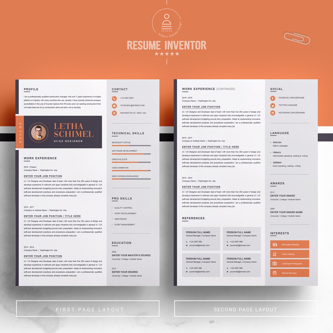 Modern and Clean Resume / CV Design Template - Etsy