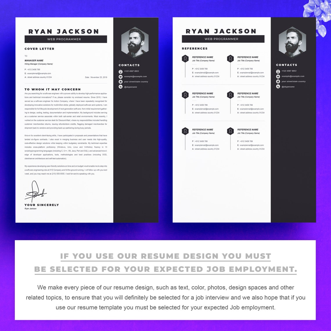 Modern Resume Template / CV Template Cover Letter - Etsy