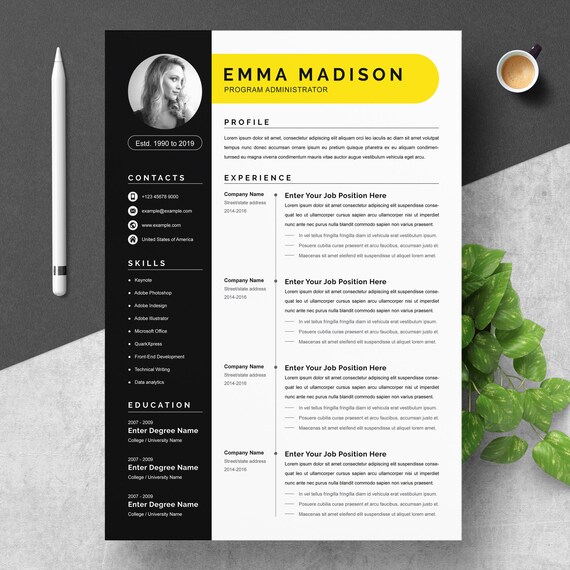 Clean and Modern Resume Template Word CV Template Cover | Etsy