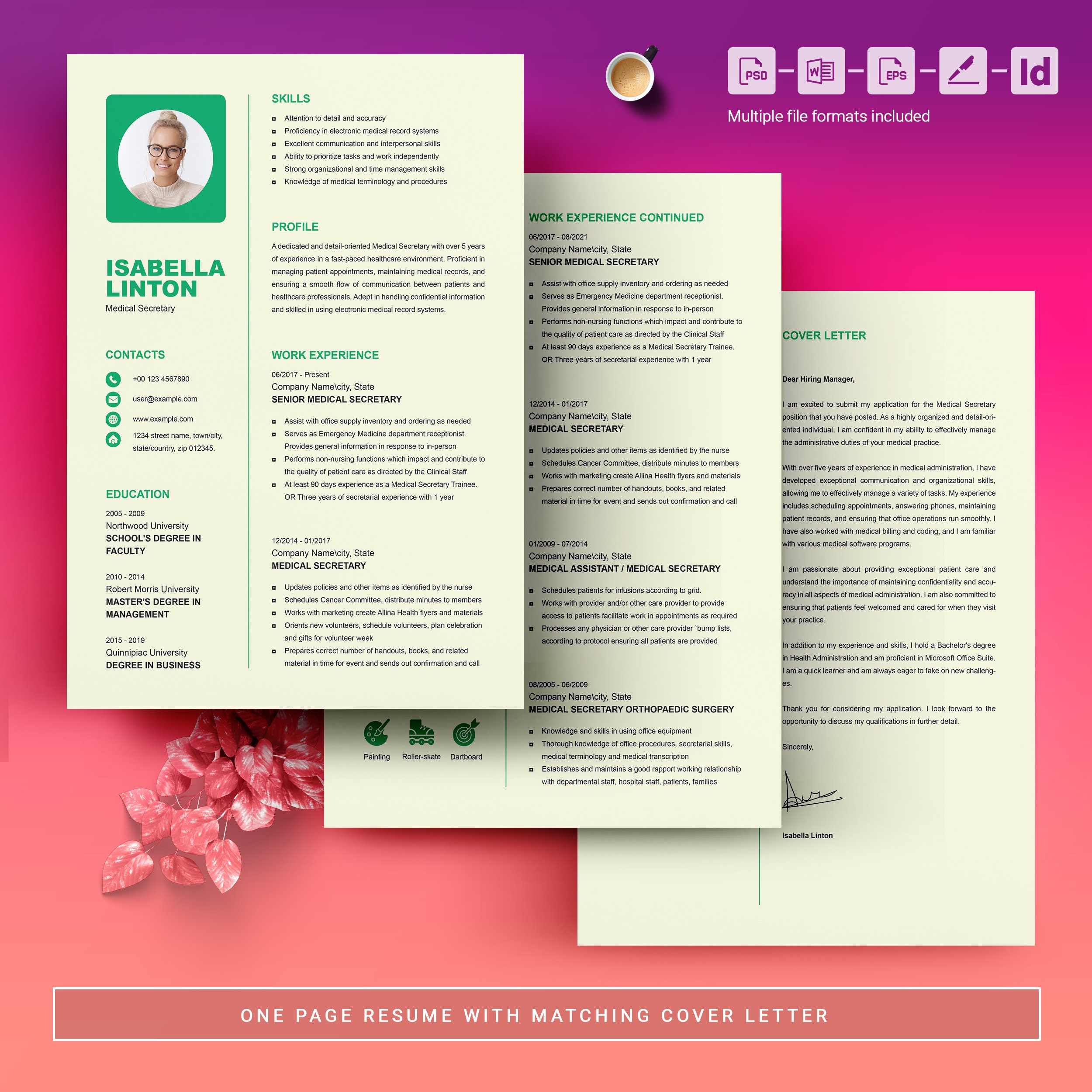 Minimalist Resume Template, Simple CV Design, Clean Resume Format, Easy ...