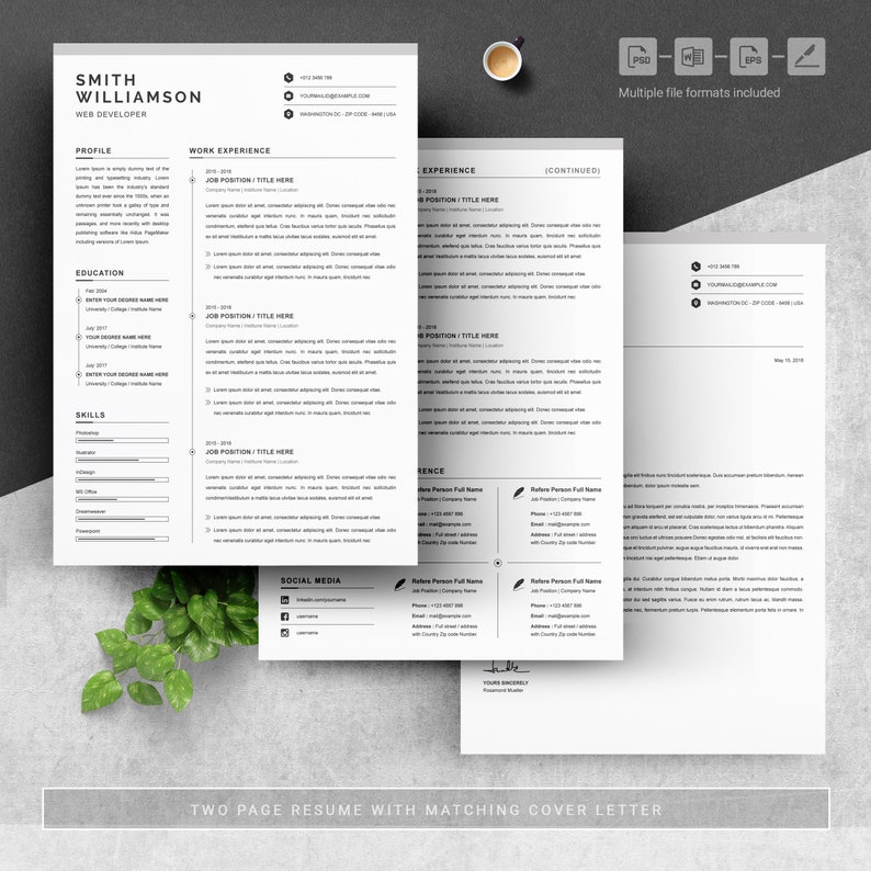 Clean Resume / CV Template With MS Word Cover Letter - Etsy