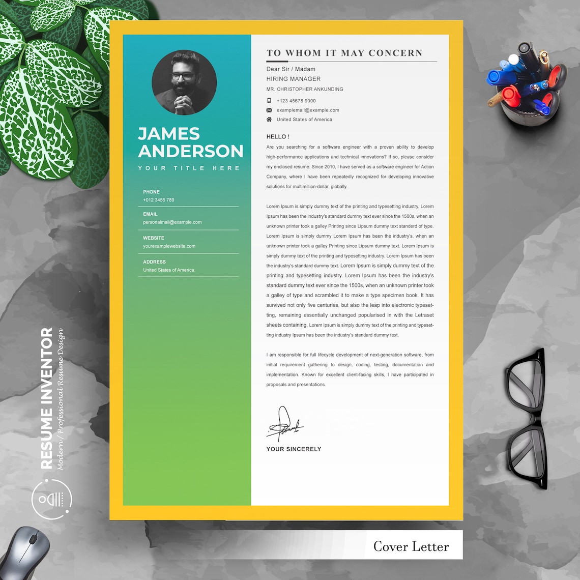 3 Page Resume Template Cover Letter and References Template for MS Word ...
