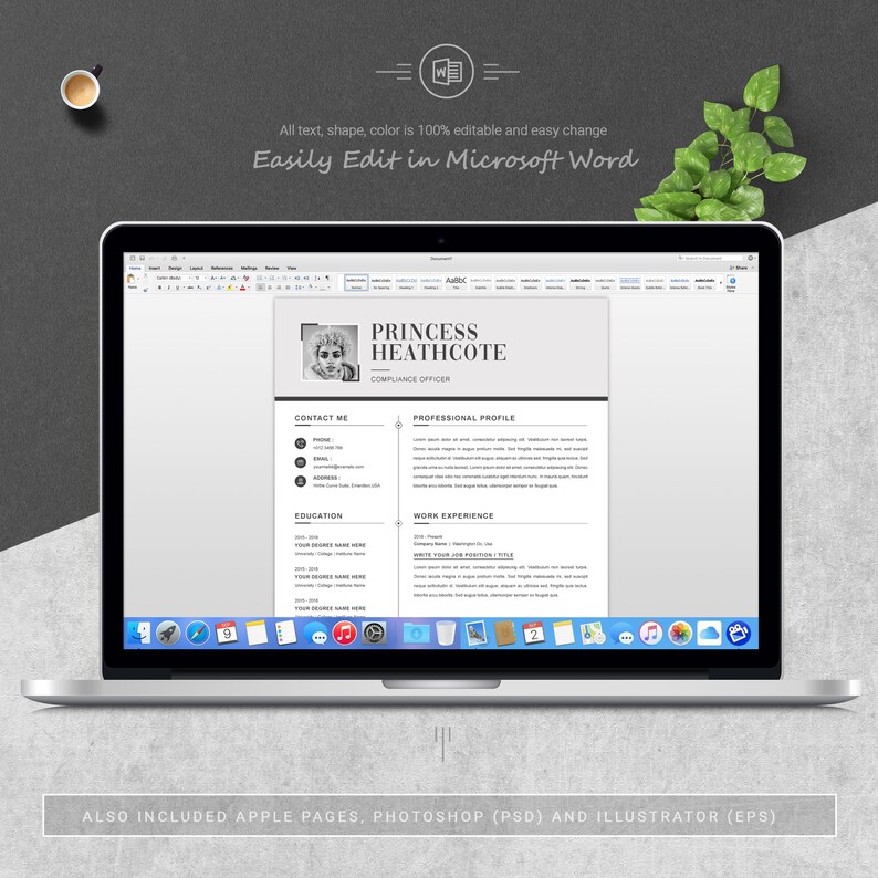 3 Pages Clean CV Template MS Word Instant Download - Etsy