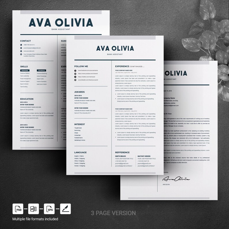 Clean Resume Template Word, CV Design, Resume Template, CV Word, Simple ...