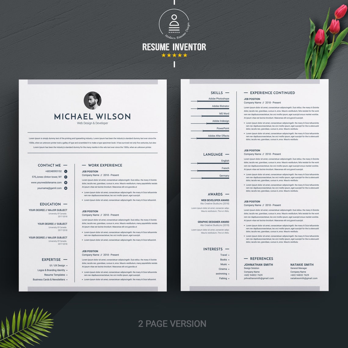 2 Pages Clean Professional Resume CV Curriculum Vitae - Etsy
