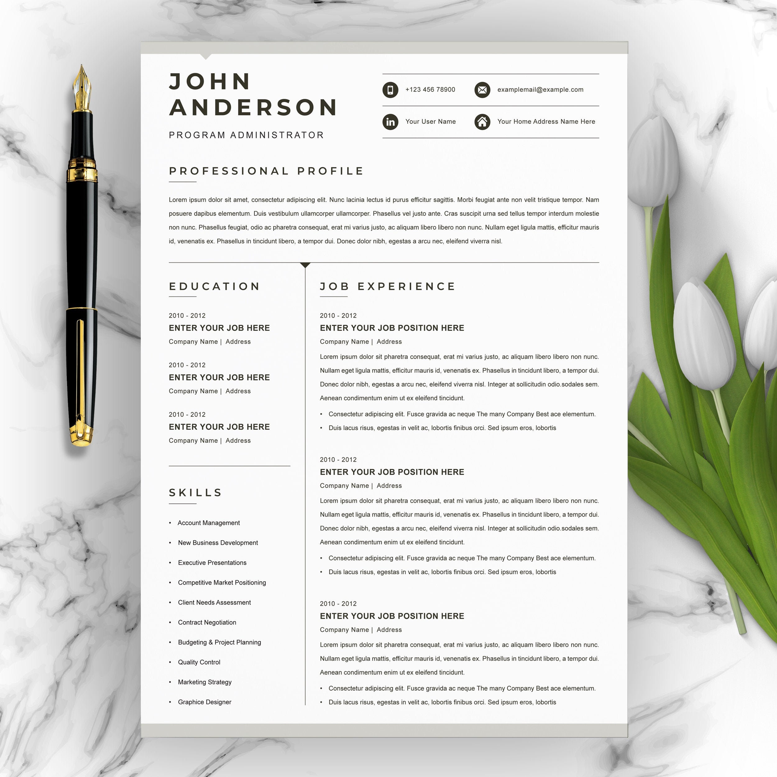 Clean and Modern Resume Template Word CV Template Cover Letter ...