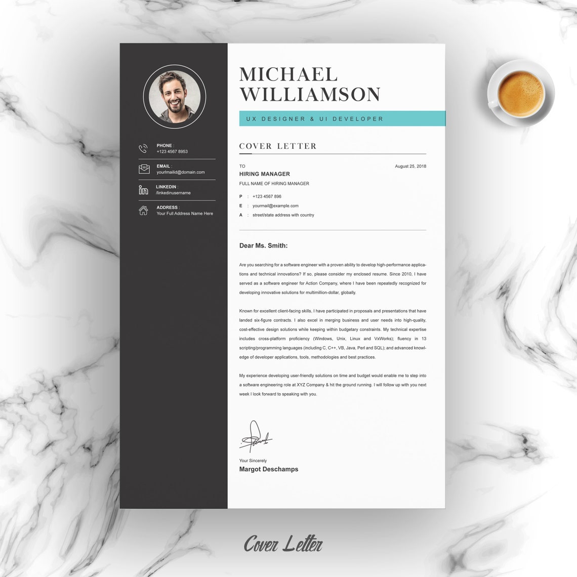 Professional Resume Template MS Word CV Design 2 Pages Best Curriculum ...