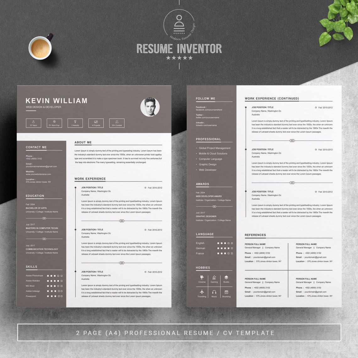 Professional Resume / CV Template Instant Download - Etsy