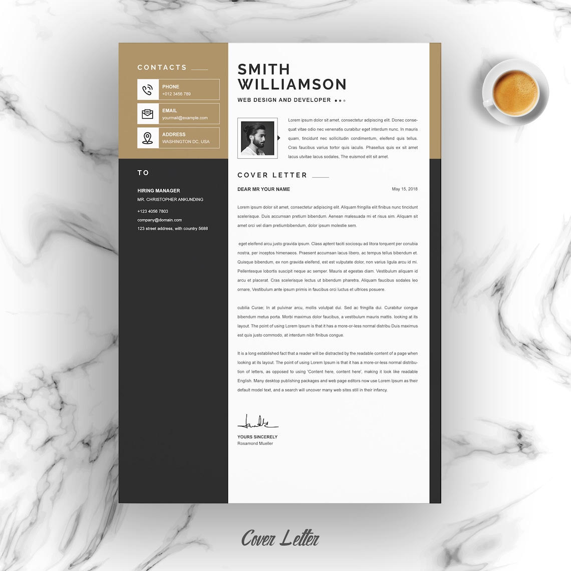 Modern Resume Template, Cover Letter, Word, Mac,a4, CV Template ...