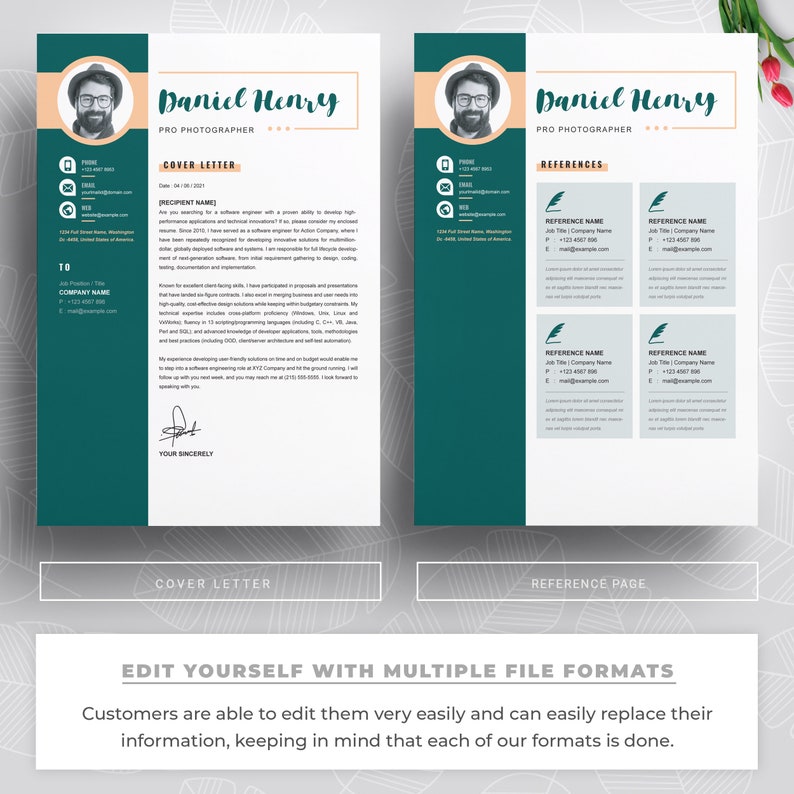 Modern Resume Template and Format CV Word Template - Etsy