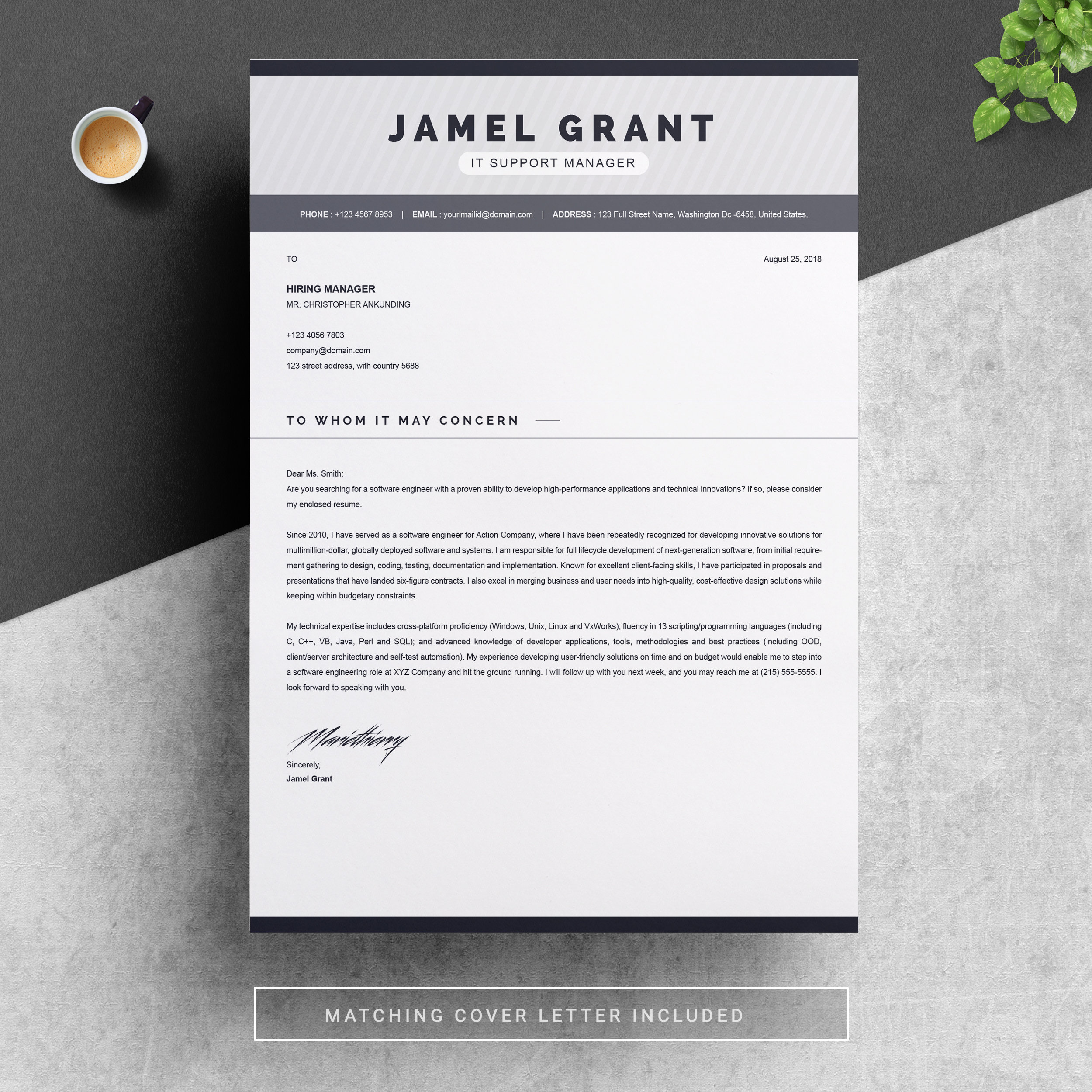 One Page Creative Resume Template With Cover Letter - Etsy