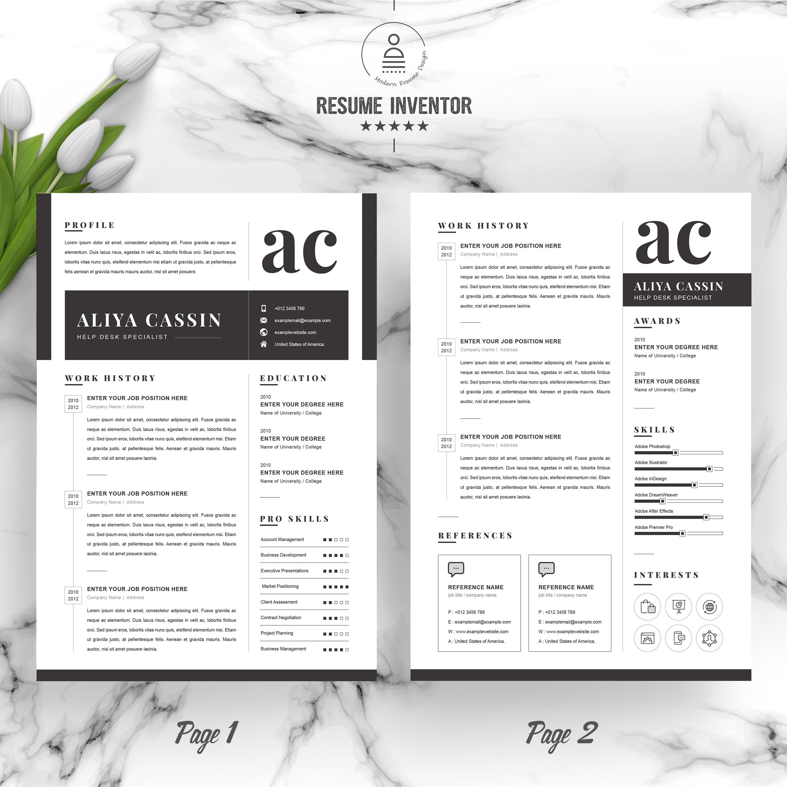 Minimal and Black White Clean Resume / CV Template - Etsy
