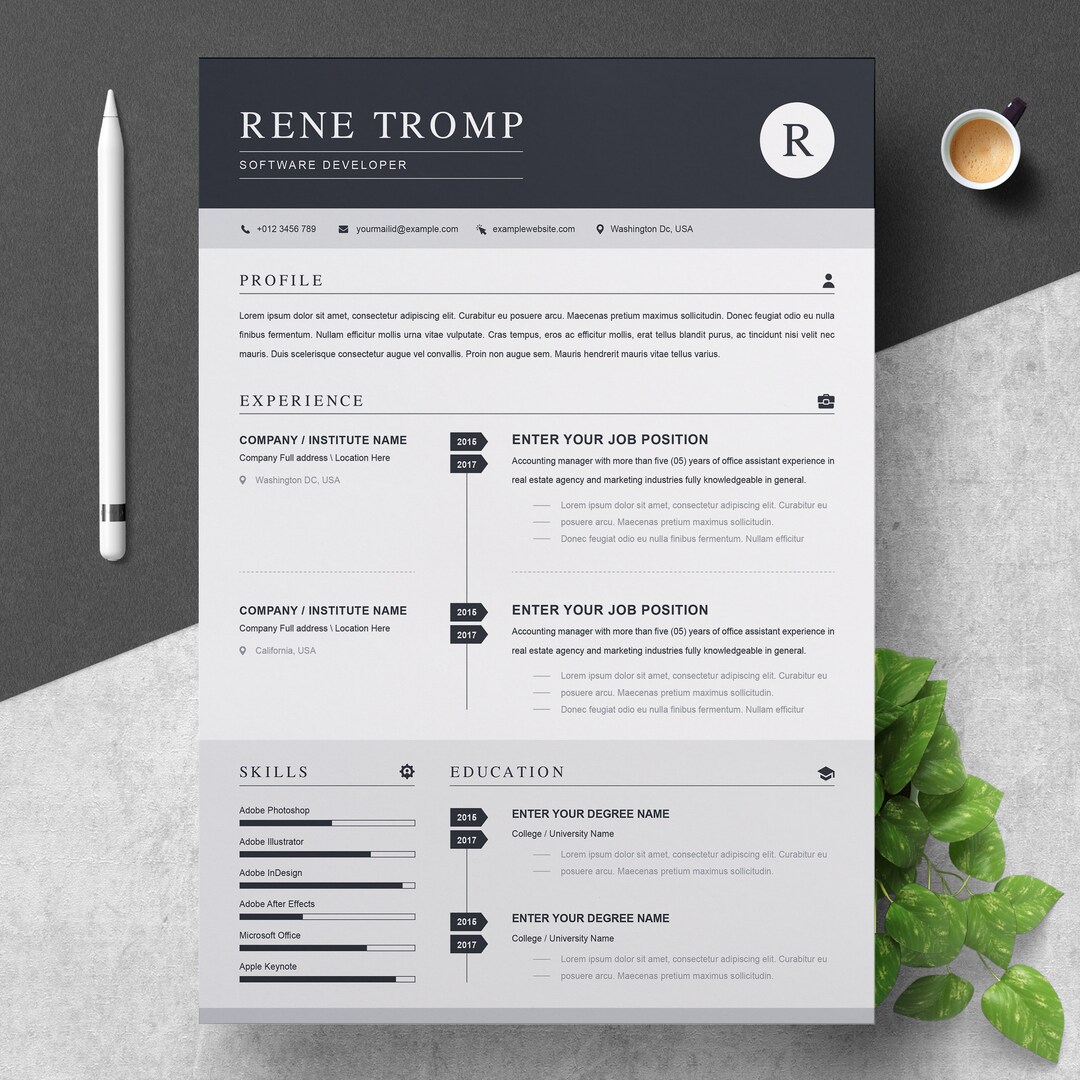 Professional CV Template / Word Resume Design and Cover Letter - Etsy