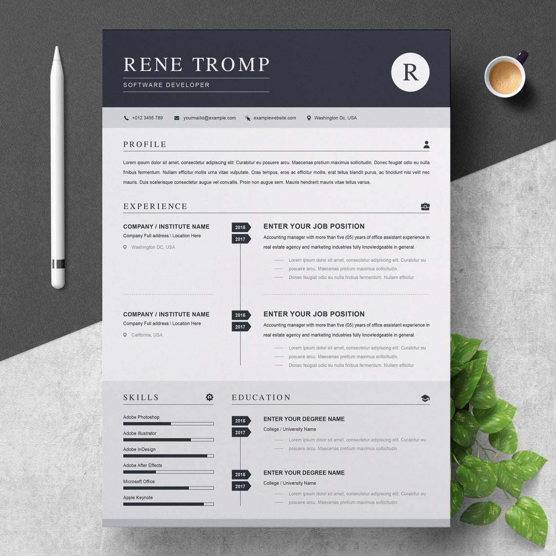 Professional CV Template / Word Resume Design and Cover Letter - Etsy