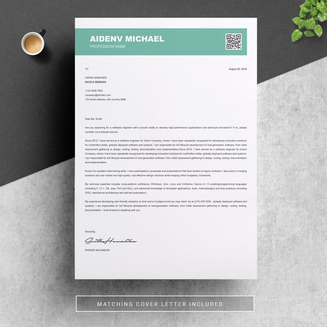 Professional Resume Template 2 Pages MS Word CV With Cover Letter - Etsy