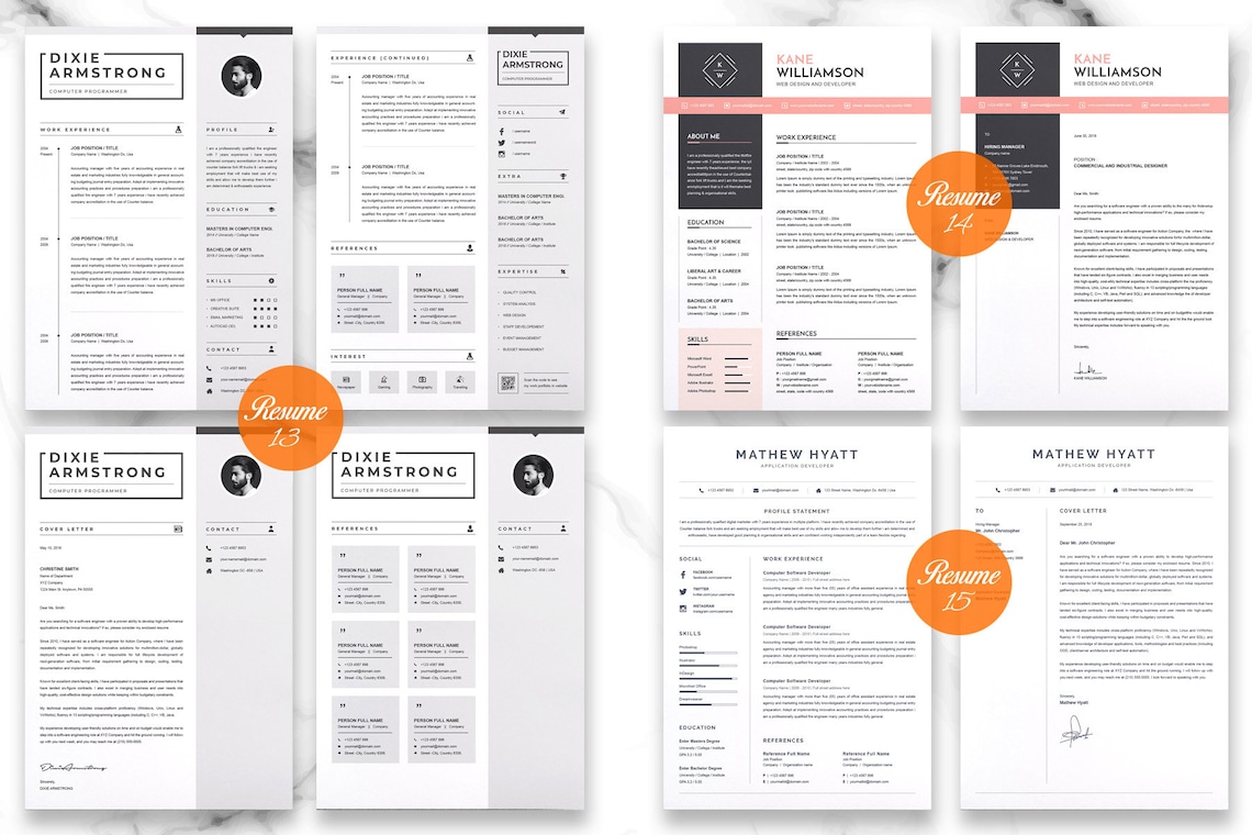 Resume / CV Template Bundle 15 Resume Design With Cover - Etsy