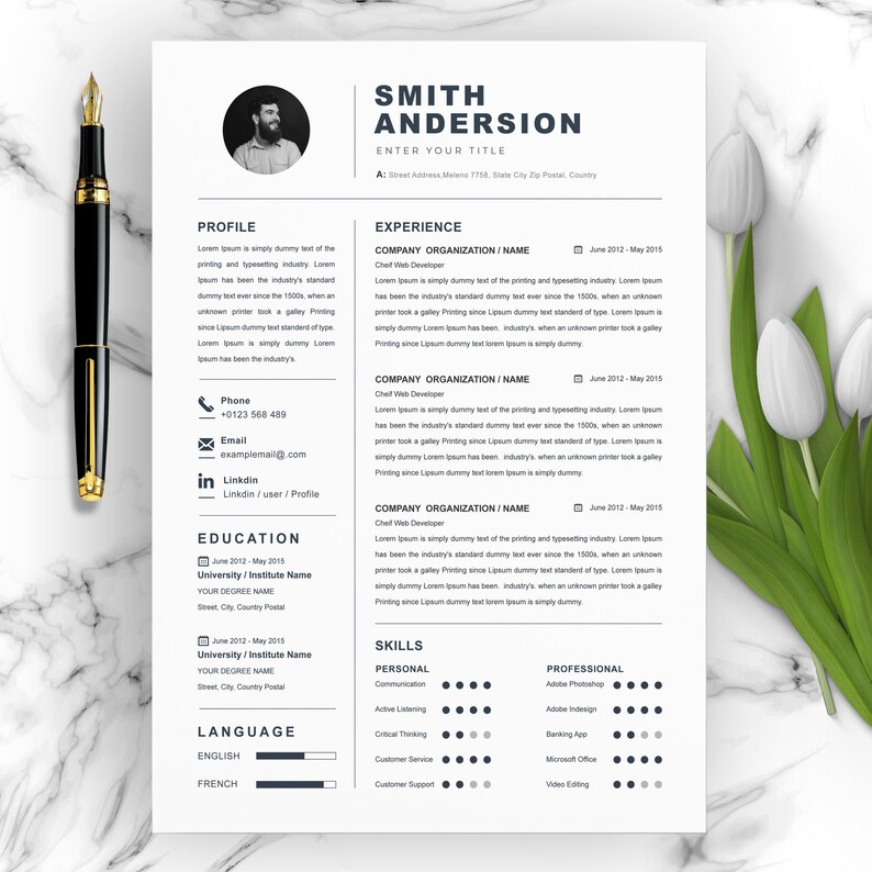 One Page Resume Professional Clean Resume Template Professional Resume ...