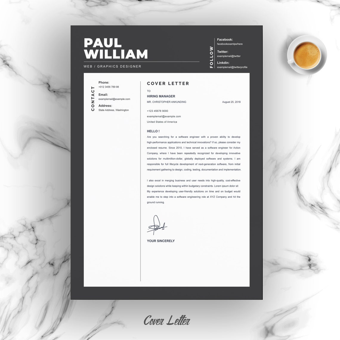 Resume Templates With Border Professional Resume Template Cv Template ...