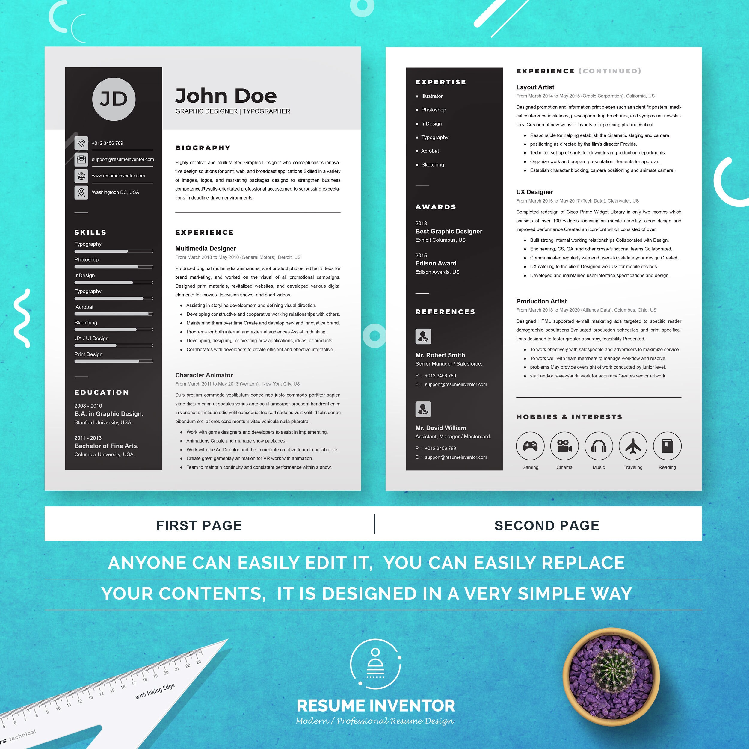 Resume Template Format for Graphic Designer Typographer With Cover ...