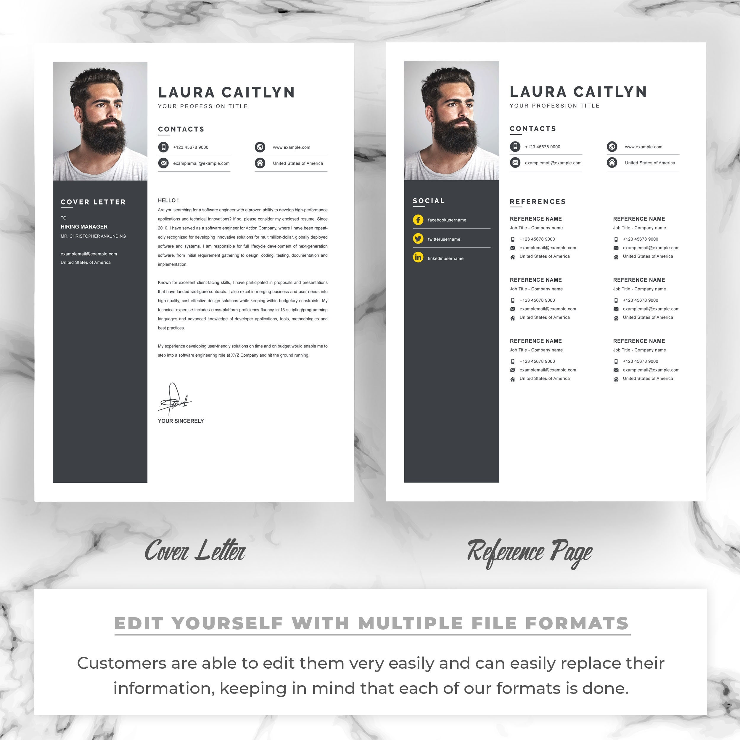 Resume Template Modern & Professional Resume Template for Word CV ...