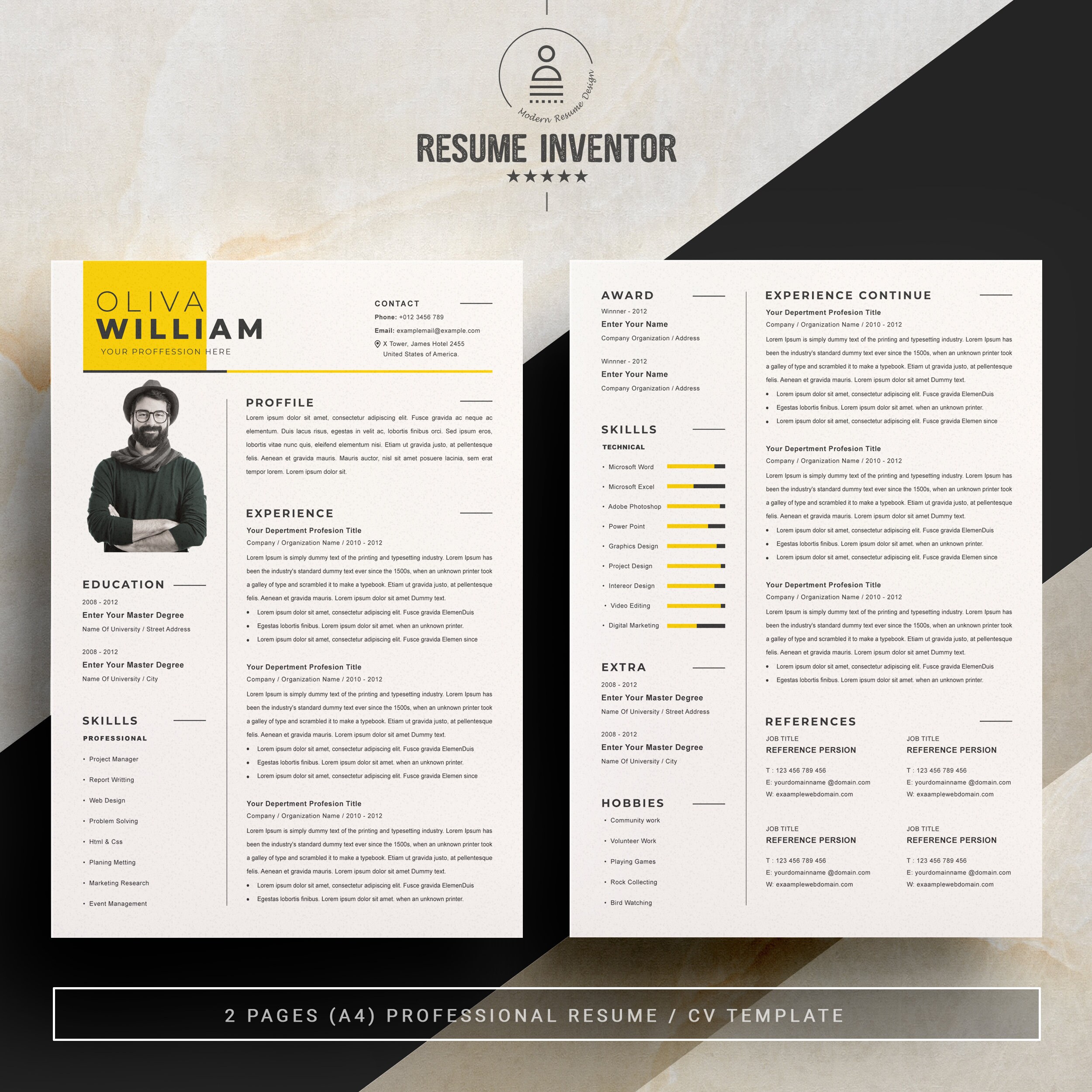 Resume Template for Word 1 & 2 Page Professional Resume Template, Cover ...