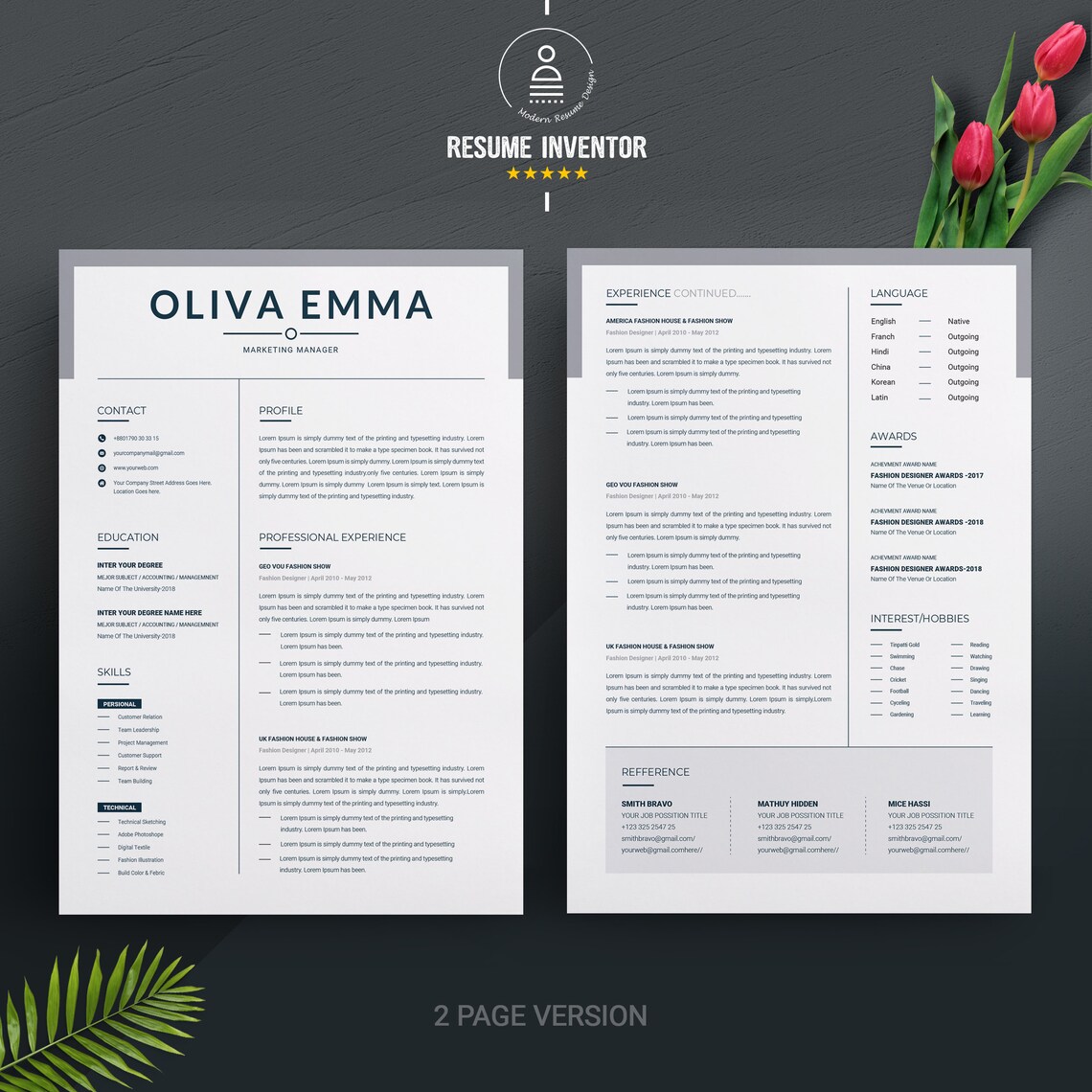 Professional Resume Template / 3 Page CV Template Design - Etsy