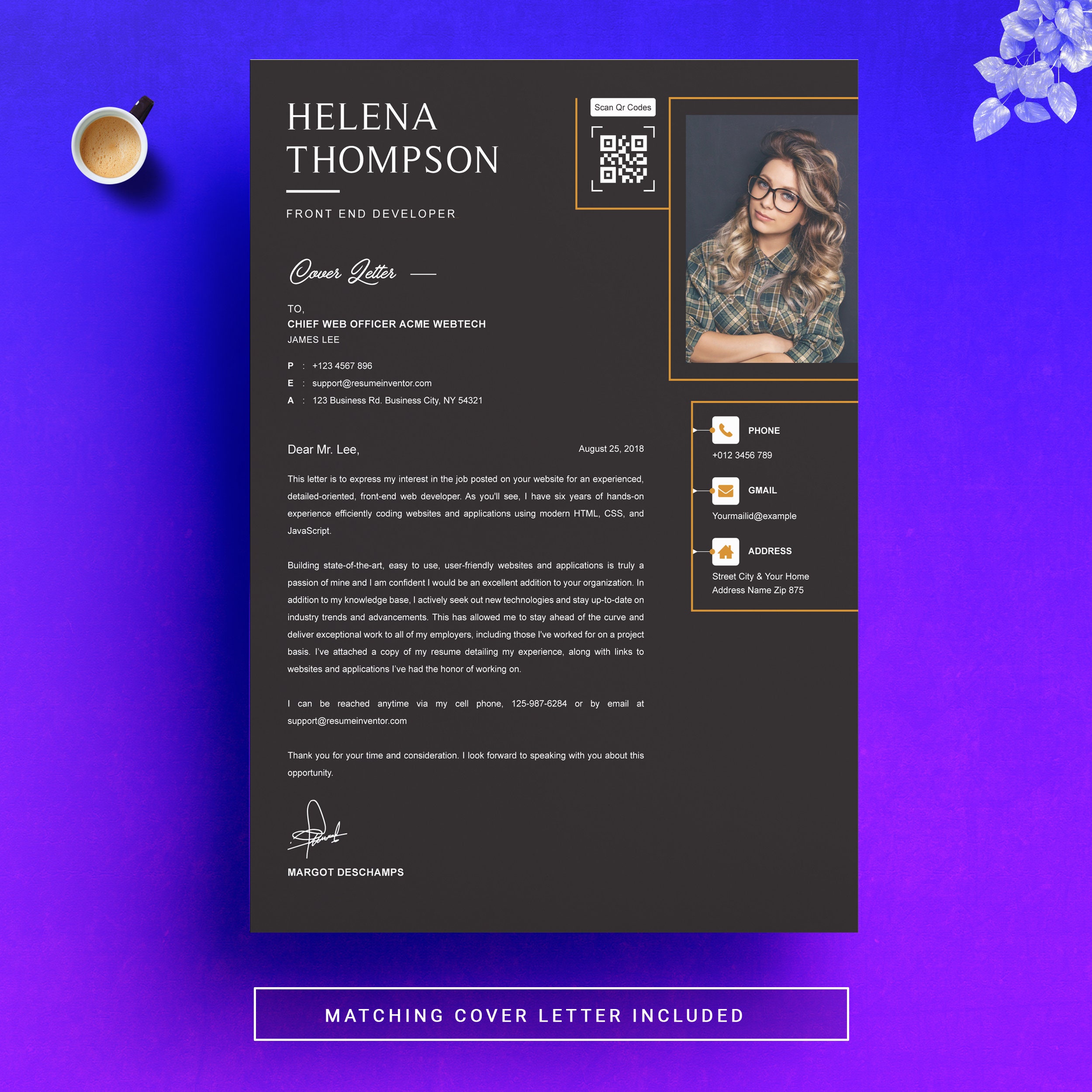 Black Dark Resume Template Word Download CV Format in MS - Etsy