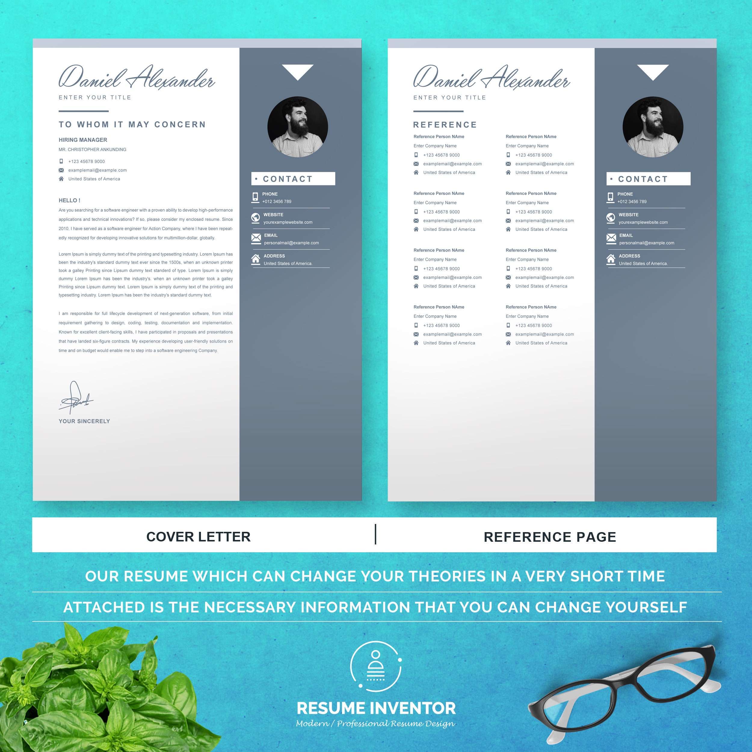 Creative Resume Template for Word Modern CV Template Professional ...