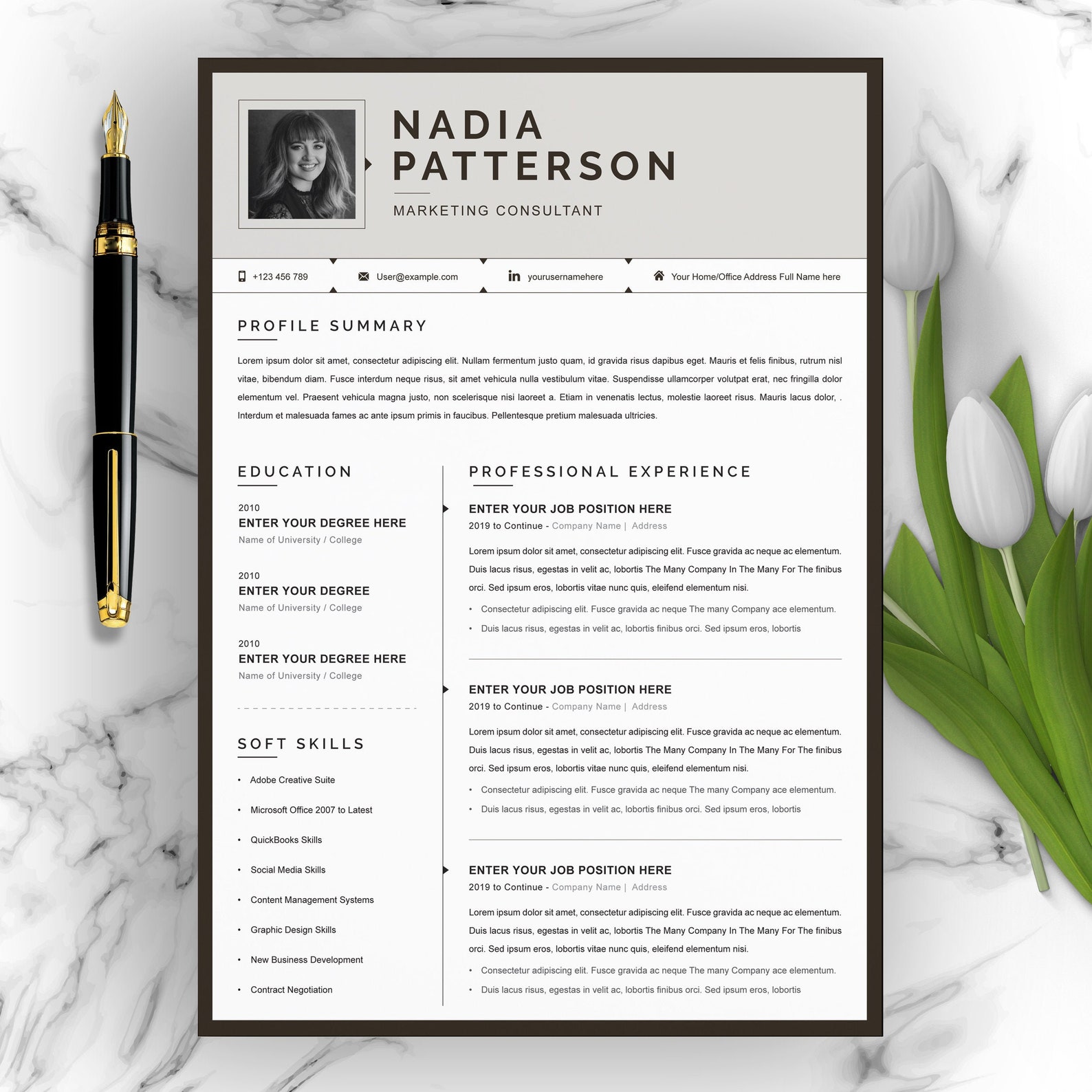 Professional Resume Template MS Word CV Design 2 Pages Best Curriculum ...